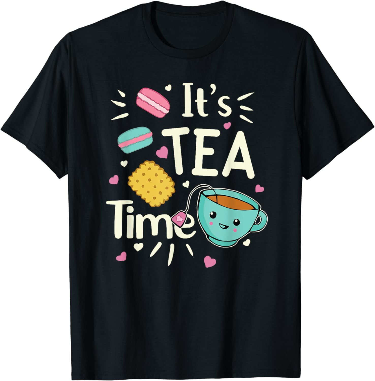 Tea Lover Cute Kawaii Teacup Cookies Macarons Tea Party T-Shirt ...