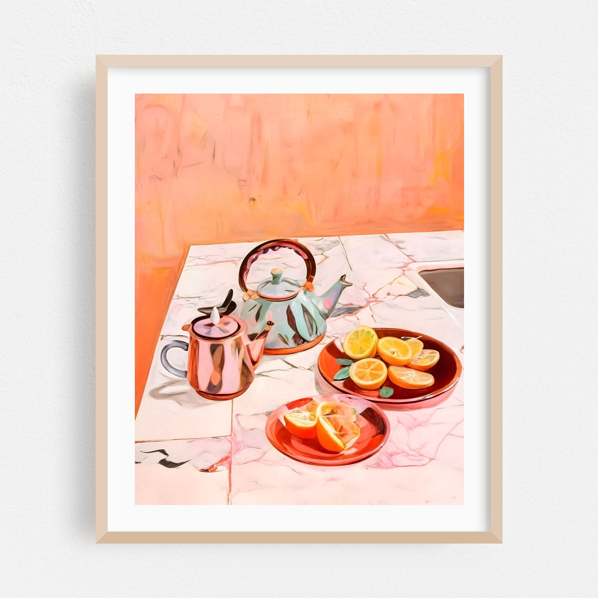 Tea & Oranges at Four - Illustration Modern Art Kitchen Decor Fruit ...