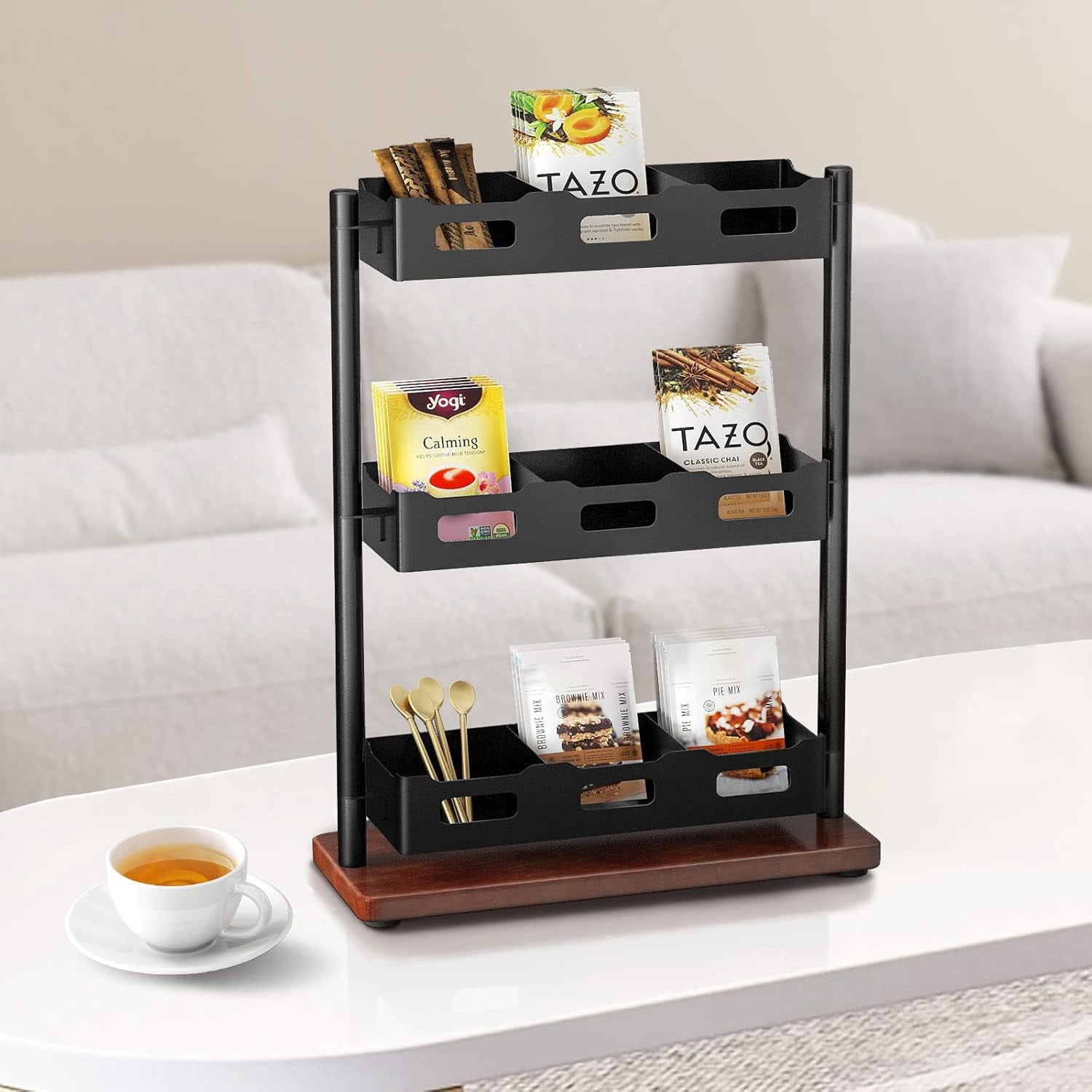 Coffee Grounds Container Tea Bag Organizer 3 Tier Tea Storage, Solid ...