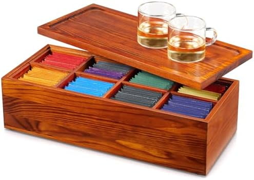 Tea Organizer, Wood Tea Bag Storage Box, Stackable Tea Bag Holder with ...
