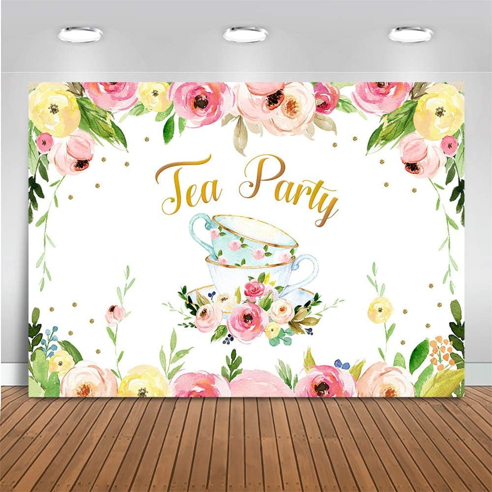 Tea Party Backdrop Let's Partea Flower Photography Background Baby ...