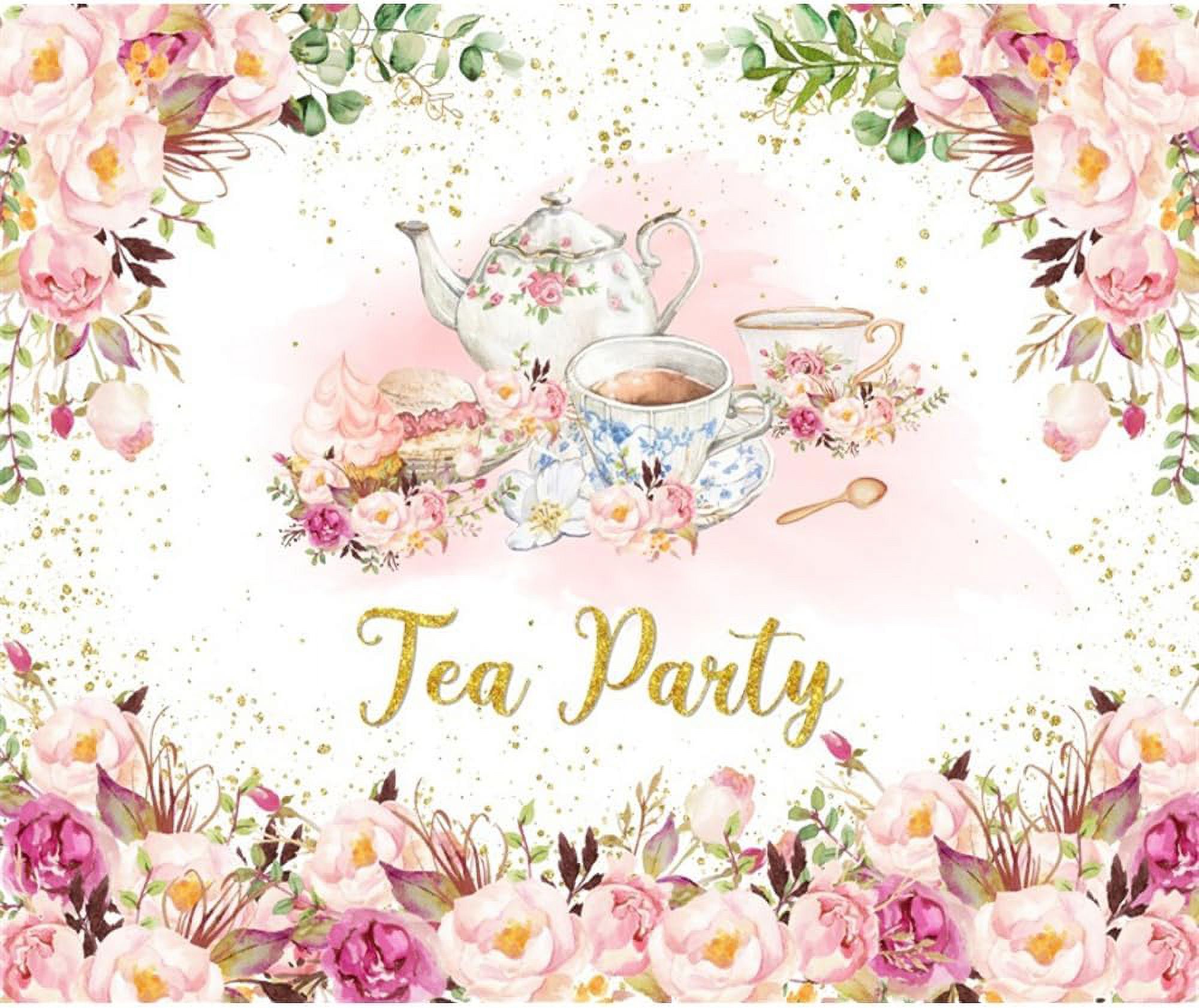 Tea Party Backdrop Let's Partea Backdrop Spring Floral Plant Afternoon ...