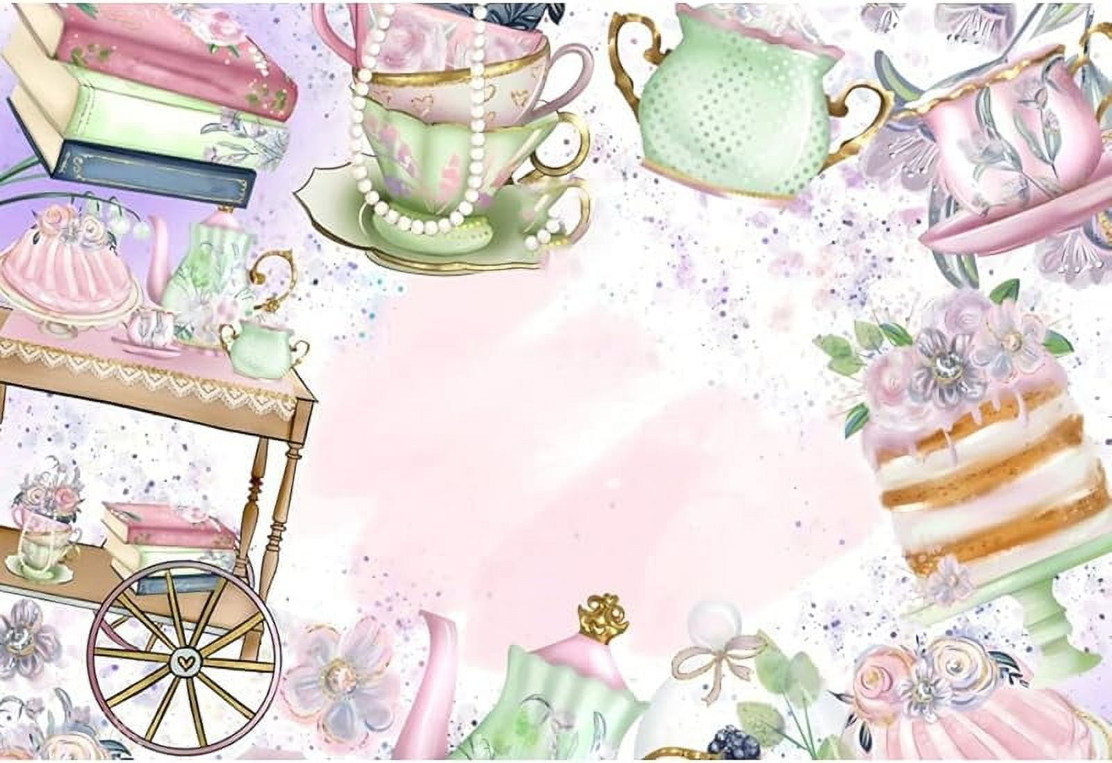 Tea Party Backdrop for Photography Pink Floral Teapot Let's Partea ...