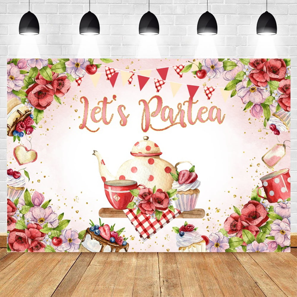 Tea Party Background Princess In Wonderland Pink Flower Skirt Girl ...
