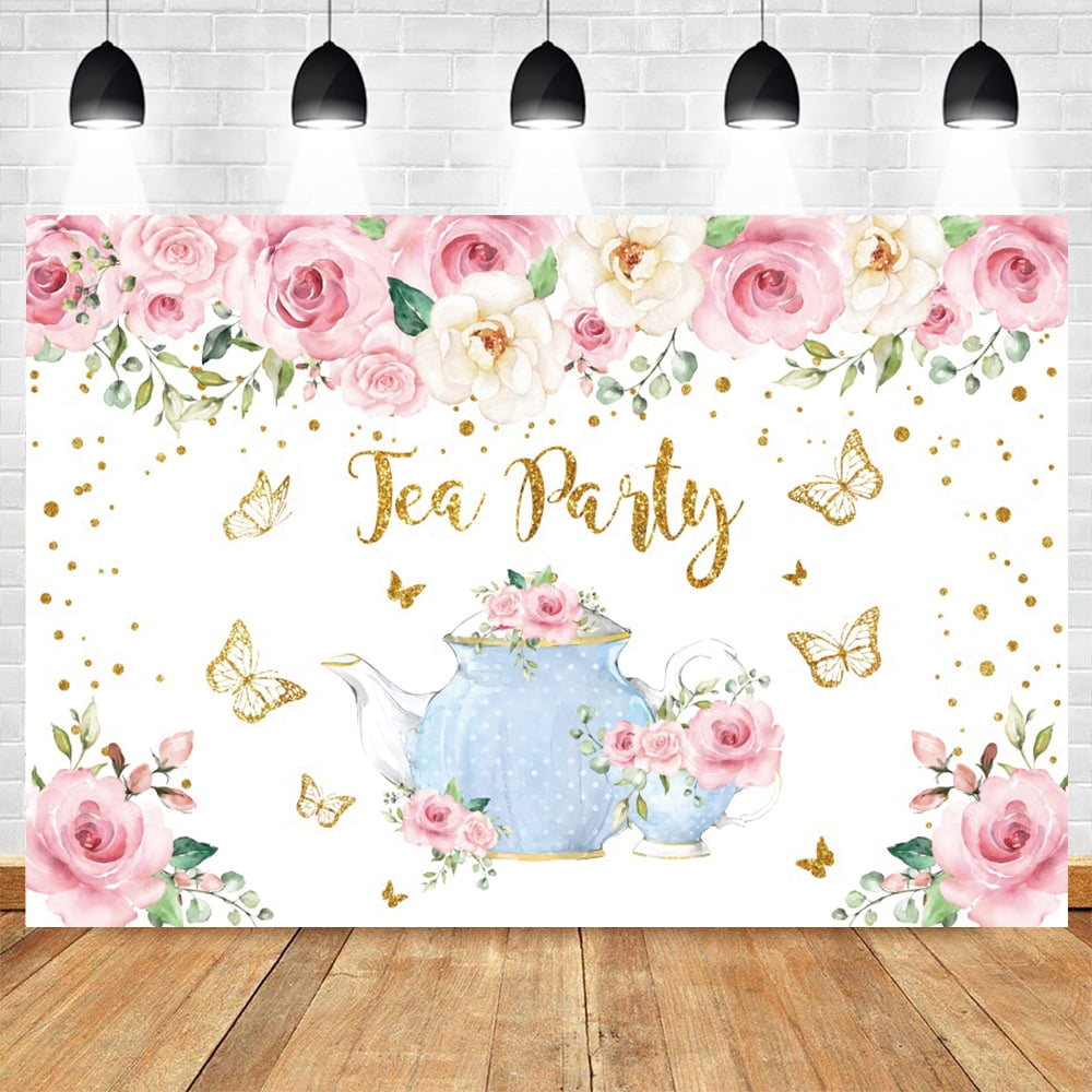 Tea Party Background Princess In Wonderland Pink Flower Skirt Girl ...