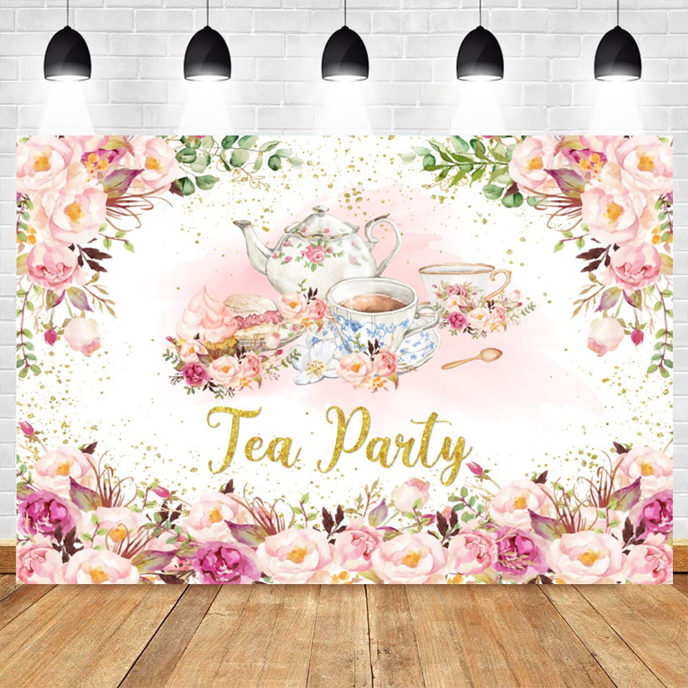Tea Party Background Princess In Wonderland Pink Flower Skirt Girl ...