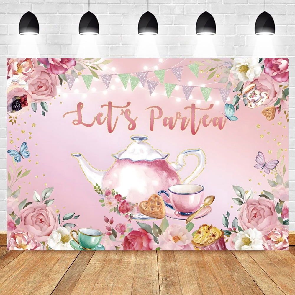 Tea Party Background Princess In Wonderland Pink Flower Skirt Girl ...
