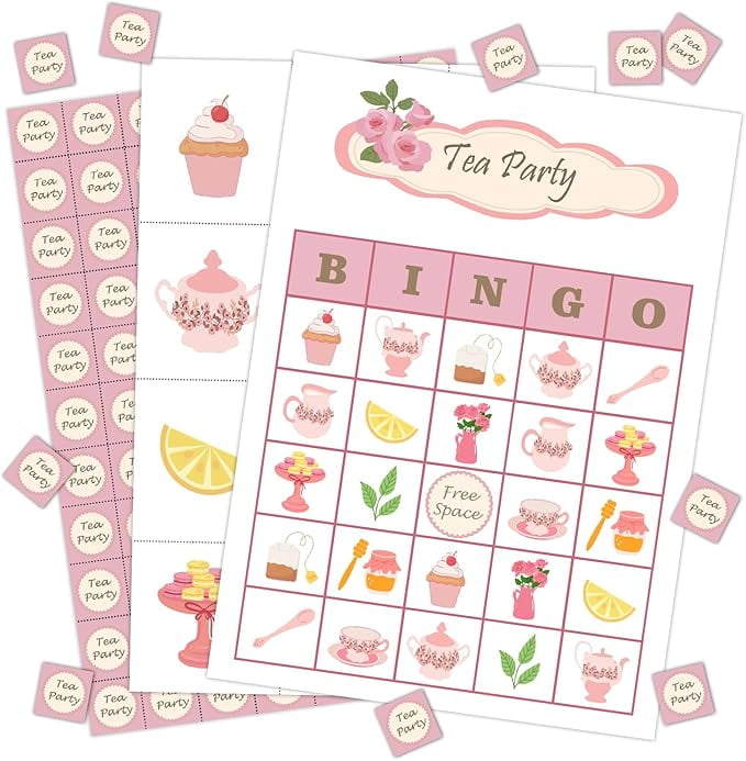 Tea Party Bingo Game Cards, 24 Players Tea Bridal Party Bingo Game for ...