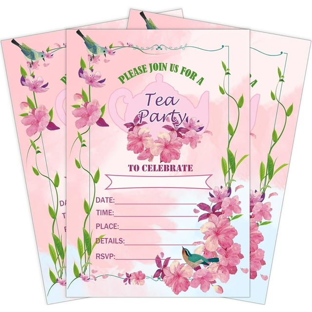Tea Party Birthday Invitations Par-tea Birthday Party Invites Cards ...