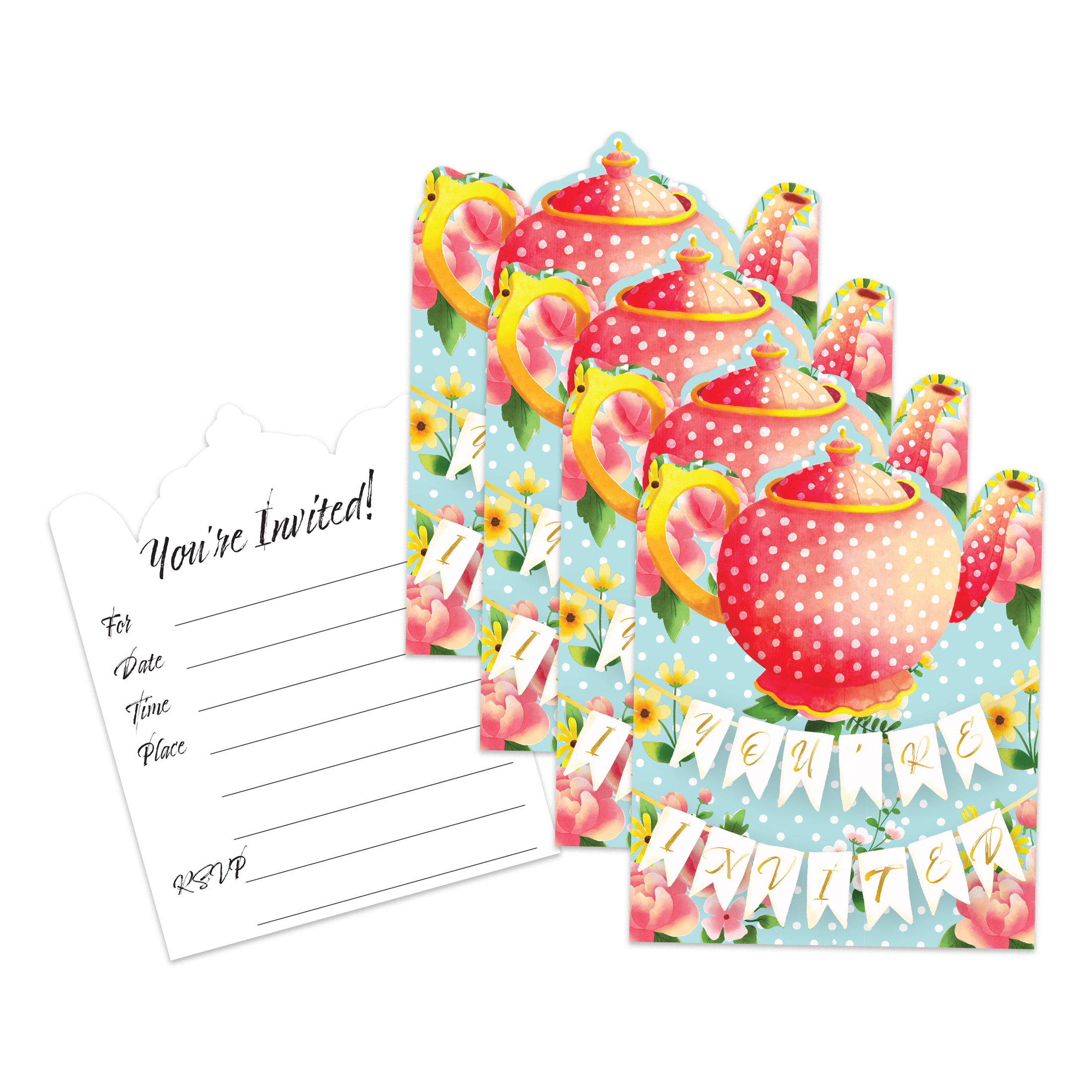 Tea Party Birthday Party Invitations & Envelopes Value Pack (20 Count ...