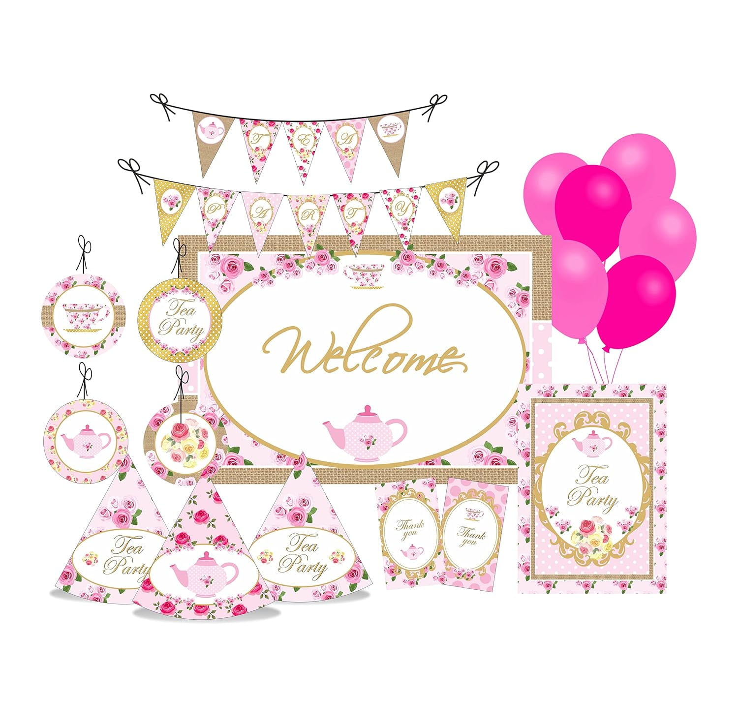 Tea Party Decorations Kit - 80 Pcs Includes Banners, Balloons, Thank ...
