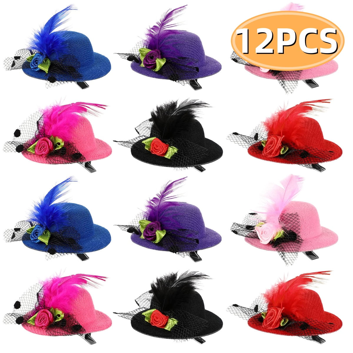 Mini Tea Party Hats for Women - 12 PCS Tiny Hat Hair Clips, Tea Party ...