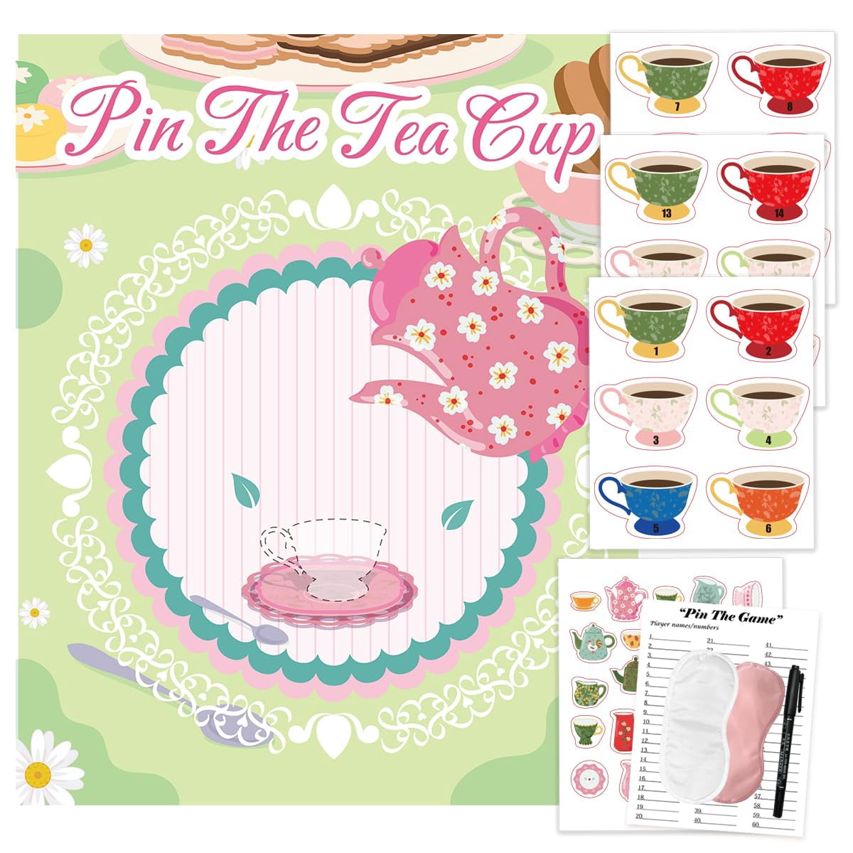 Tea Party Decorations PriNst Games Pin The Tea Cup on The Saucer Funny ...