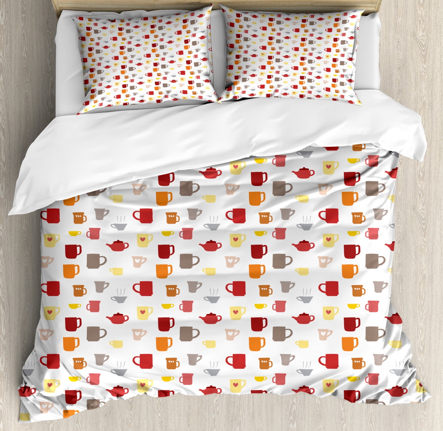 Tea Party Duvet Cover Set King Size, Colorful Coffee Cups and Tea Mugs ...