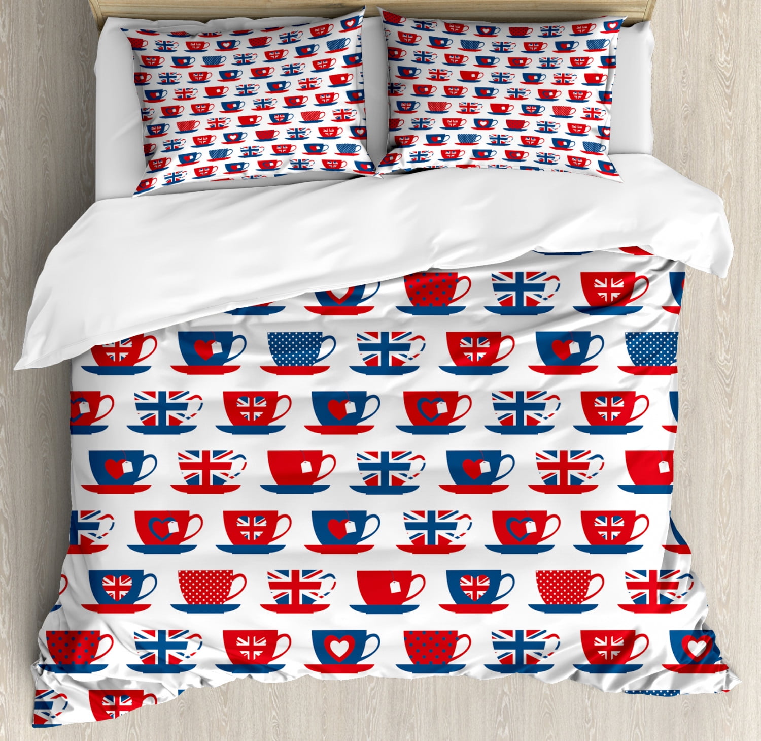Tea Party Duvet Cover Set King Size, Great Britain Themed Teacup Forms ...
