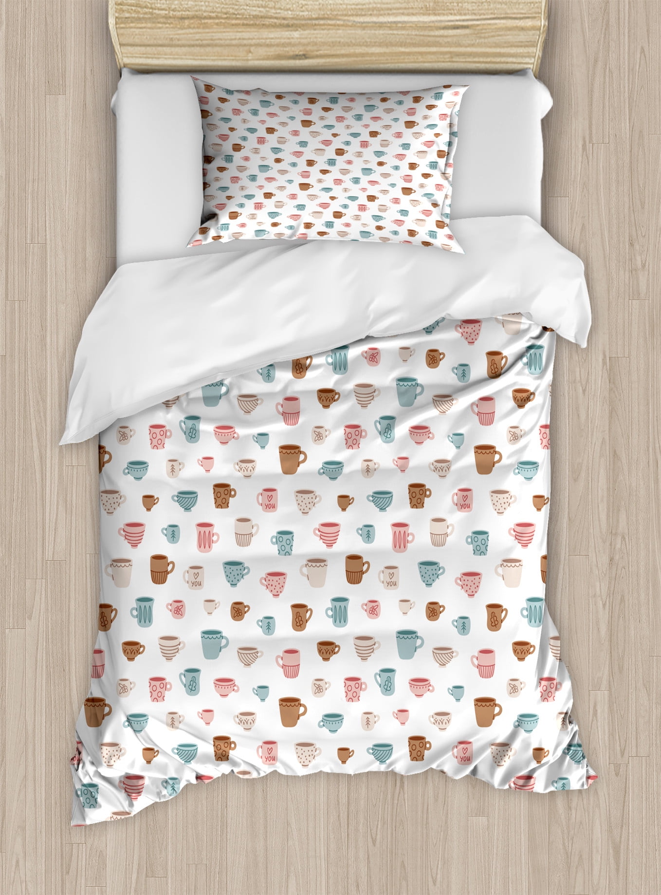 Tea Party Duvet Cover Set, Pattern of Coffee Mugs in Classic Vintage ...