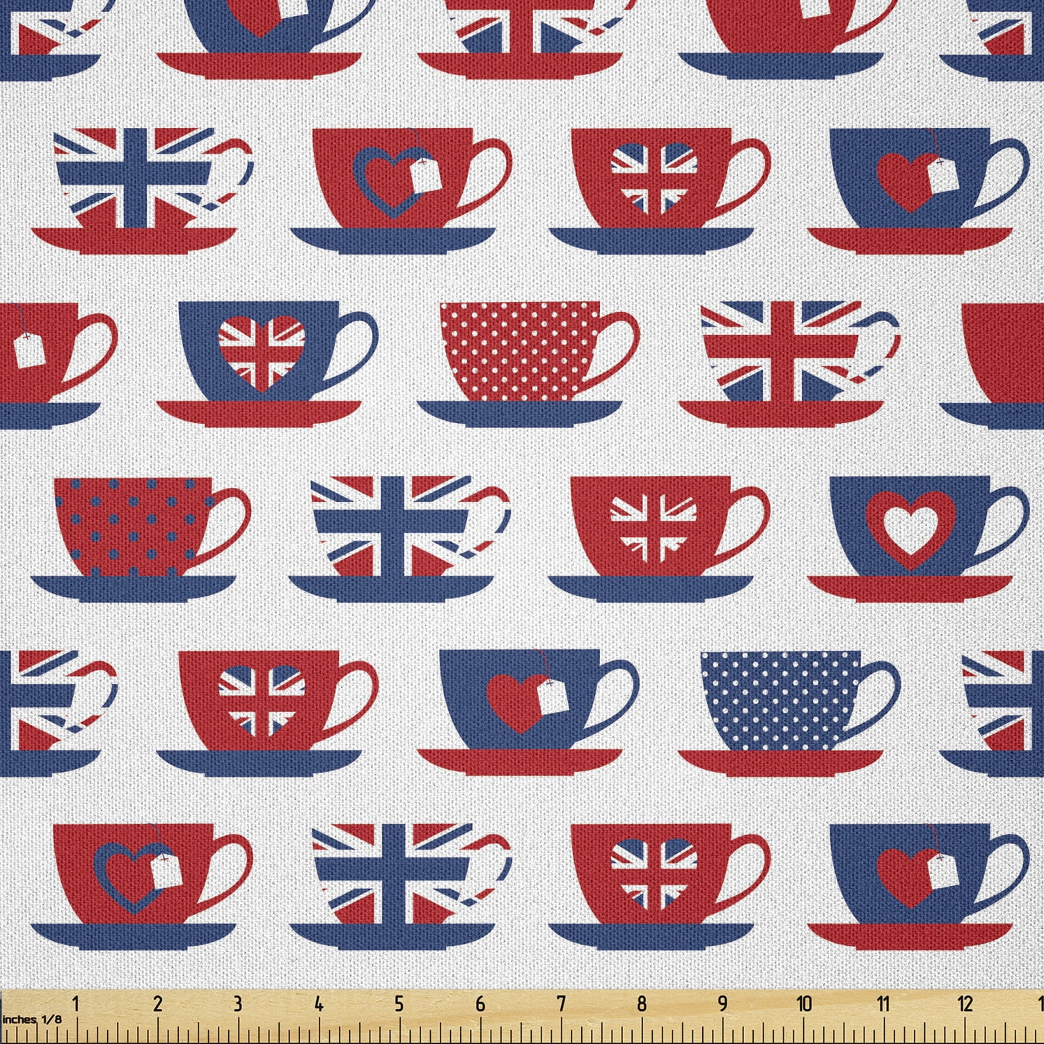 Tea Party Fabric by The Yard, Britain Themed Teacup Forms Patterned ...