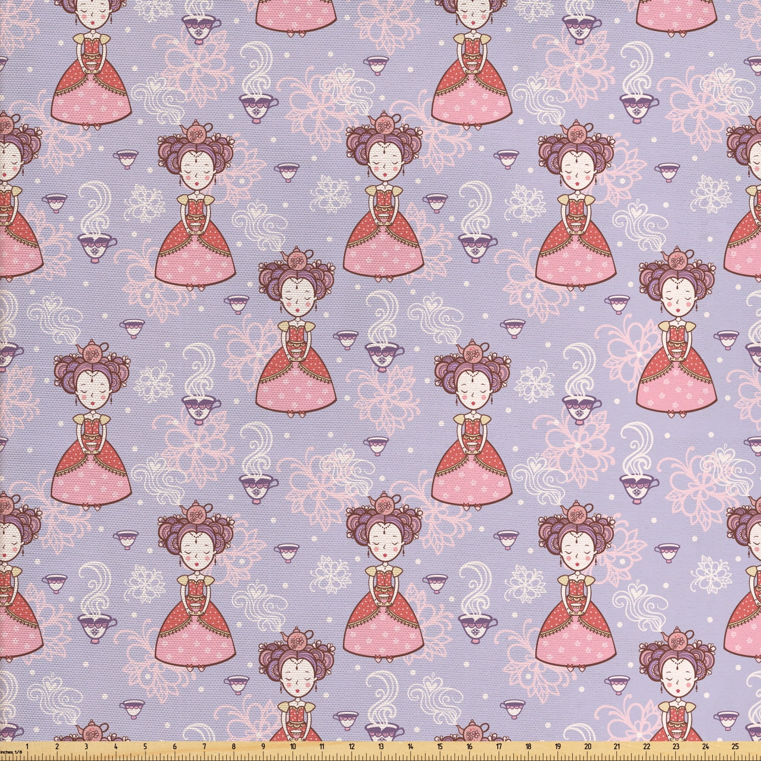 Ambesonne Tea Party Fabric by the Yard Upholstery, Teapots Cups Art ...