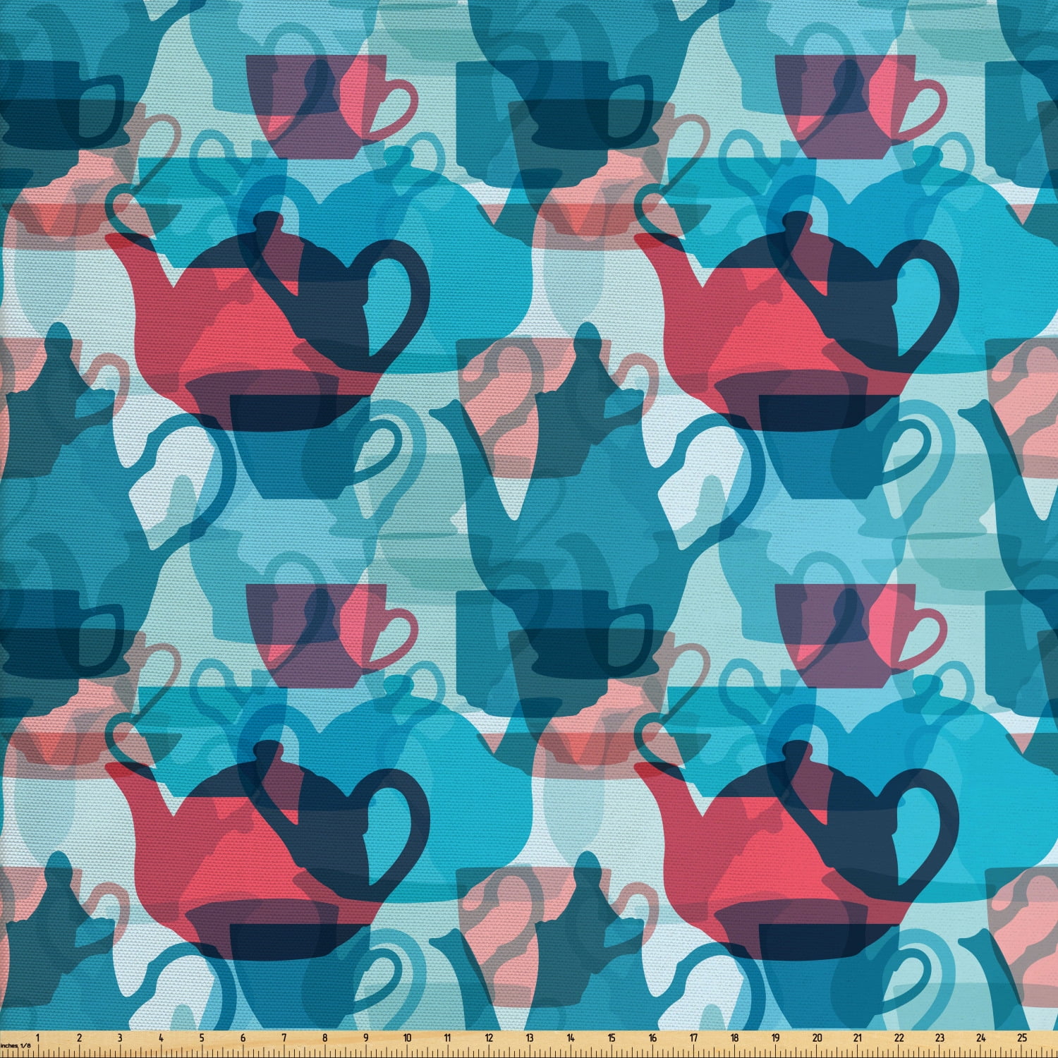 Ambesonne Tea Party Fabric by the Yard Upholstery, Crockery Silhouettes ...