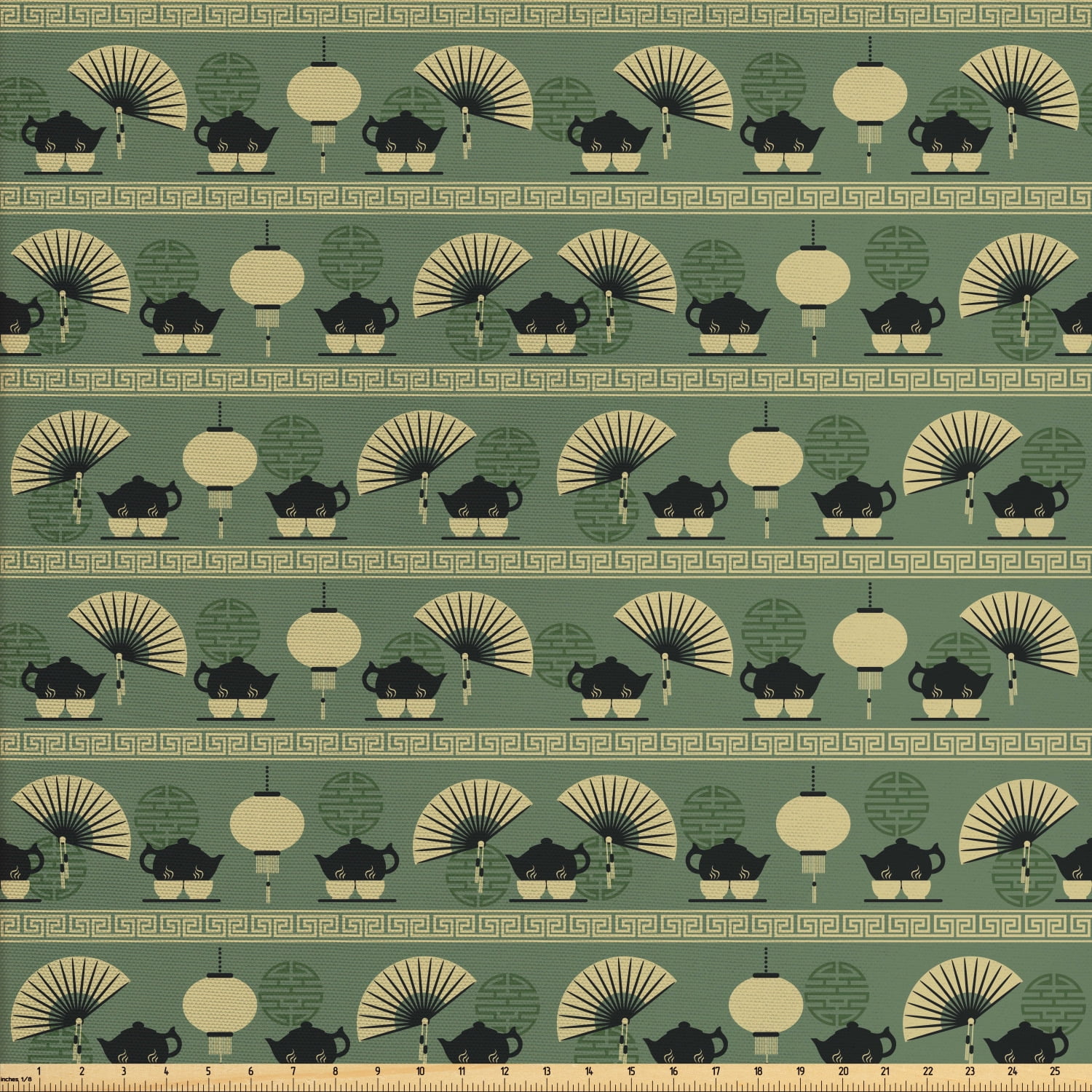 Ambesonne Tea Party Fabric by the Yard Upholstery, Chinese Culture Tea ...