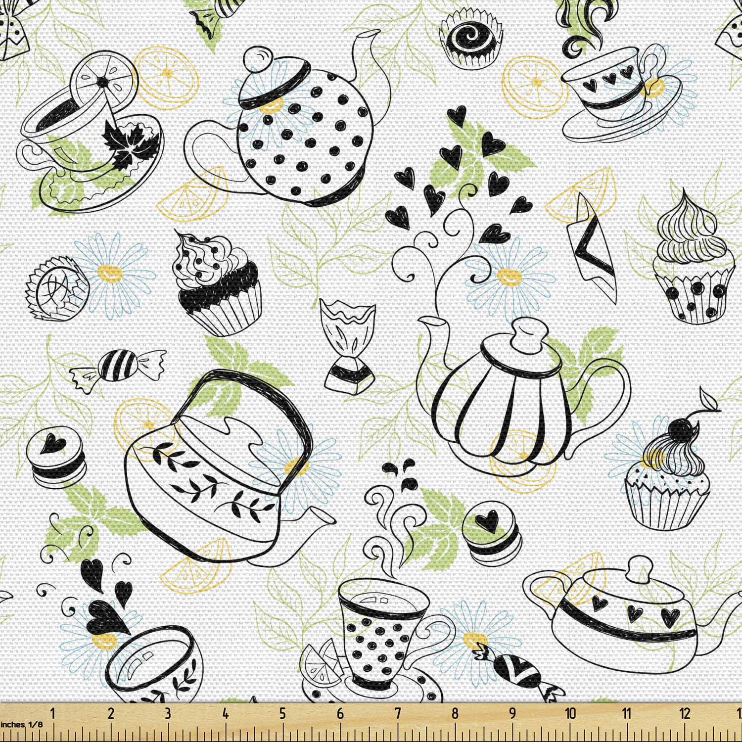 Ambesonne Tea Party Fabric by the Yard Upholstery, Doodle Hearts, 1 ...
