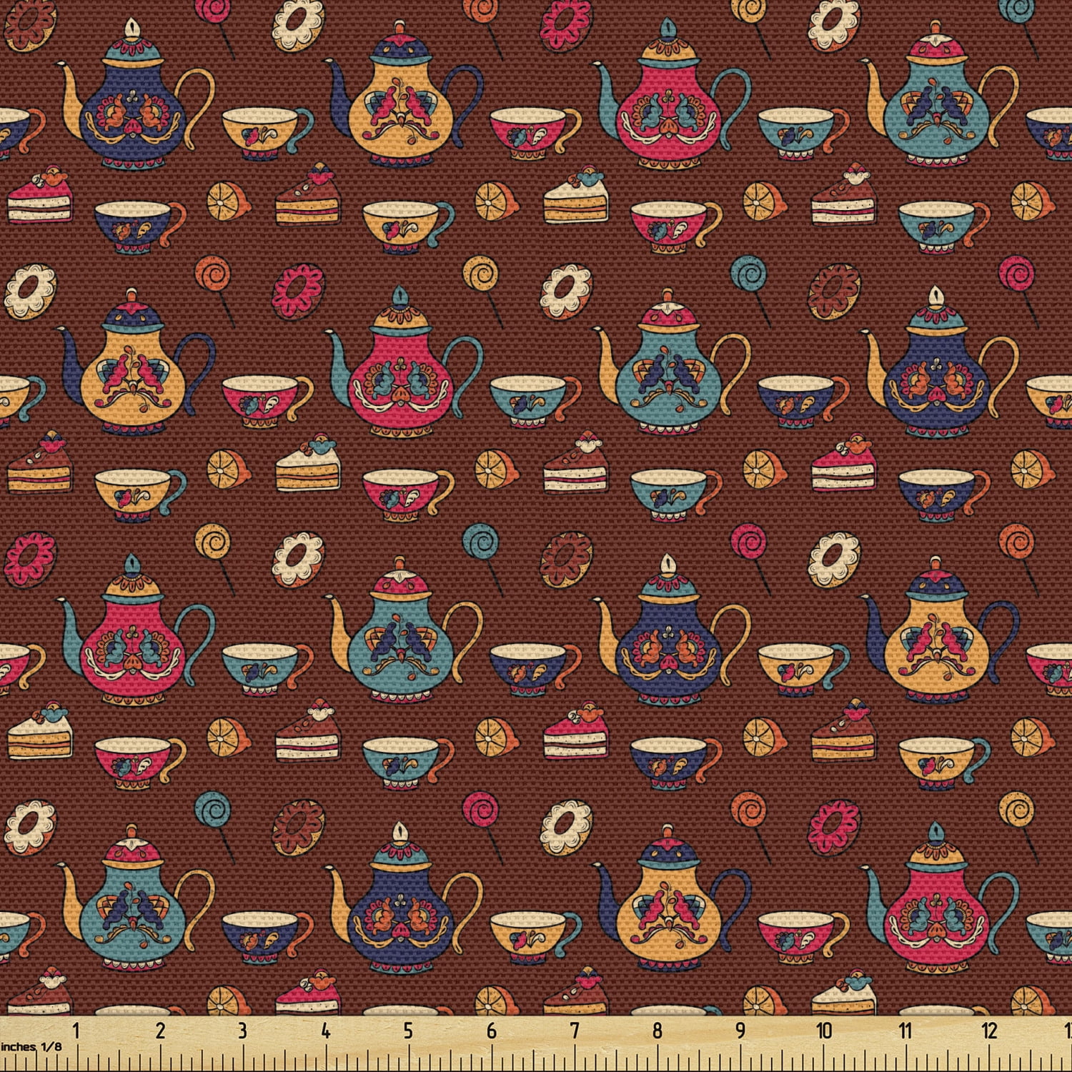 Ambesonne Tea Party Fabric by the Yard Upholstery, British Tea Ceremony ...