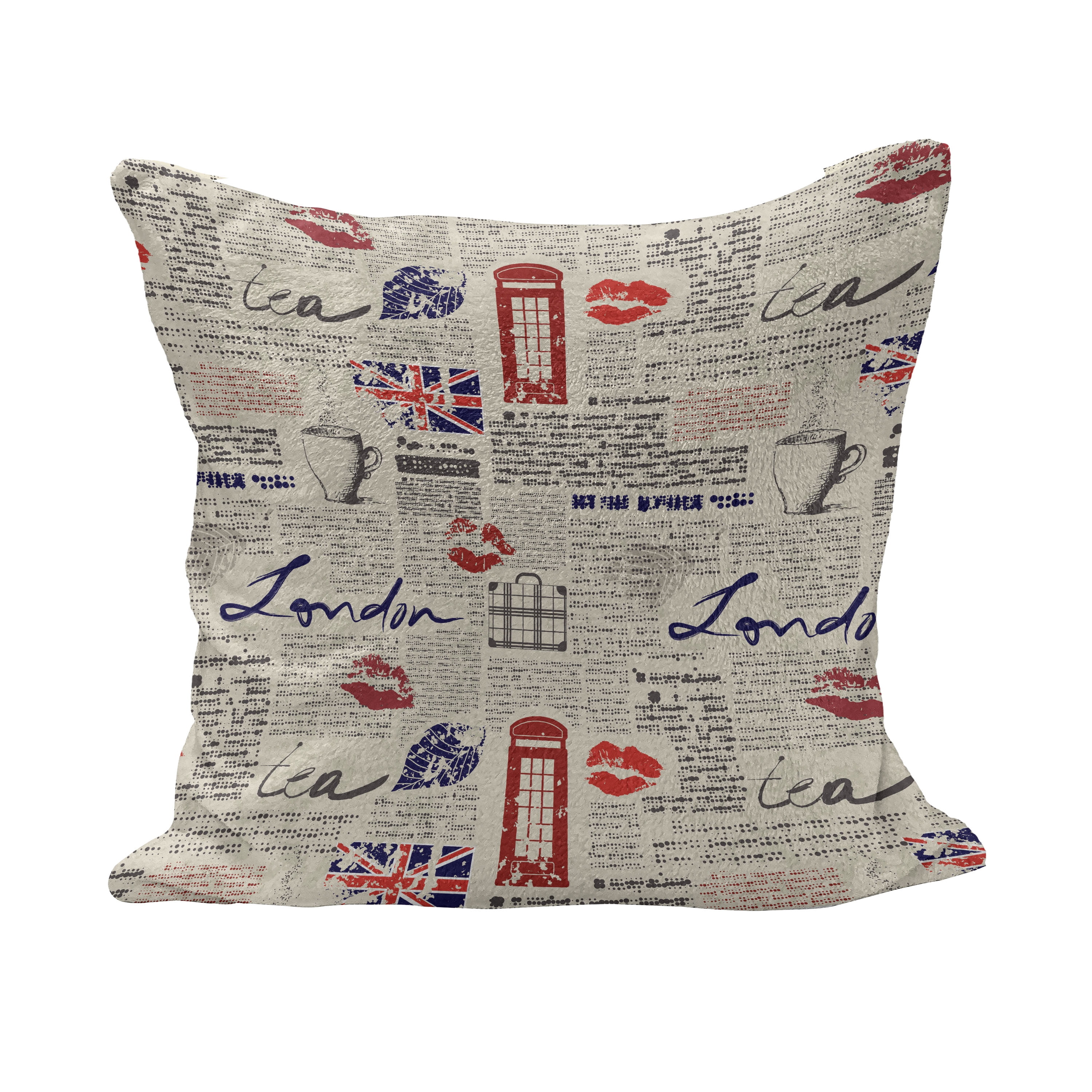 Tea Party Fluffy Throw Pillow Cushion Cover, London Newspaper Inspired ...
