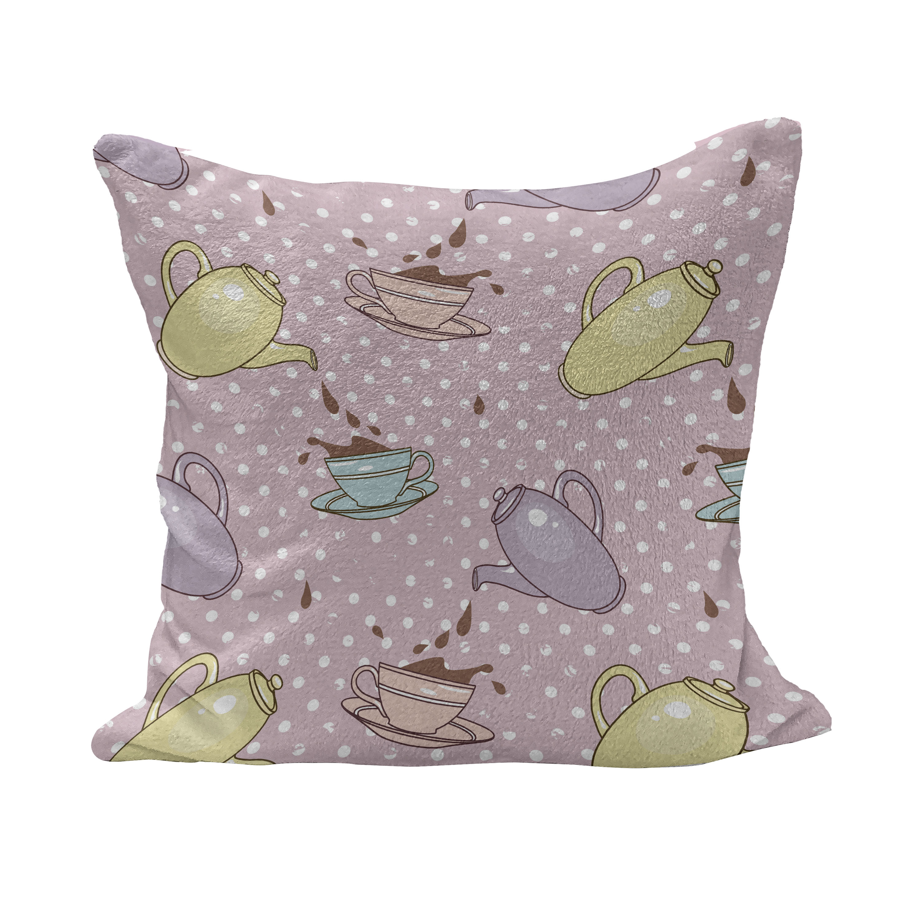Tea Party Fluffy Throw Pillow Cushion Cover, Polka Dots Background with ...