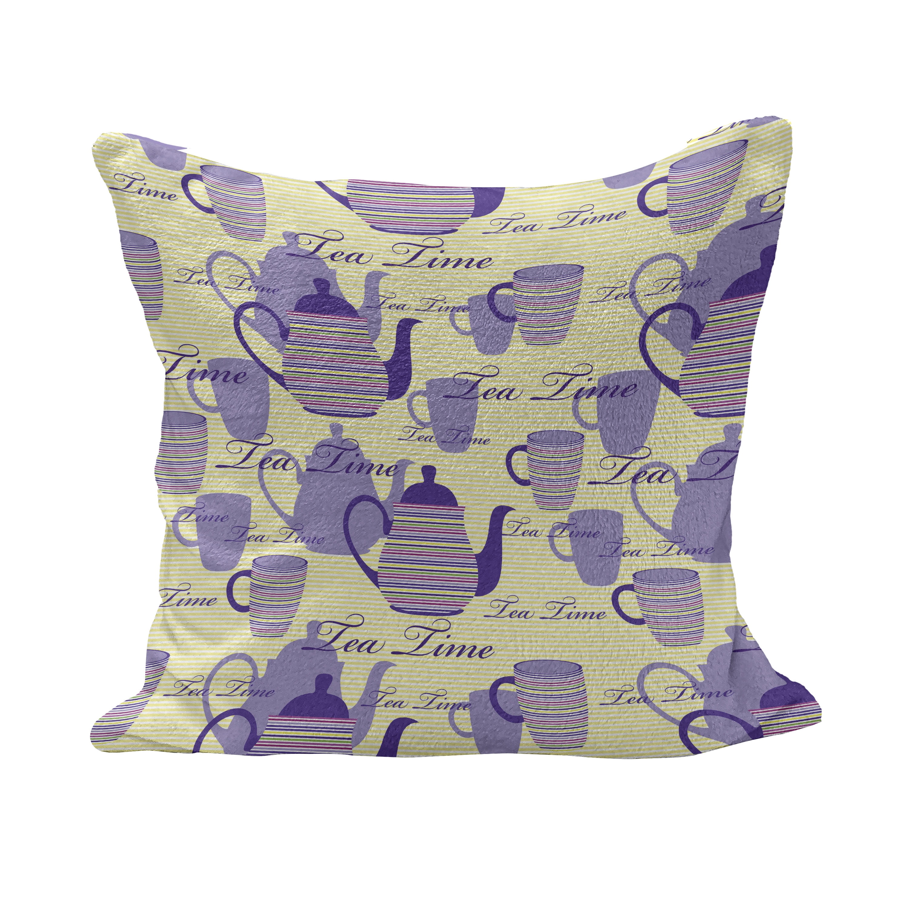 Tea Party Fluffy Throw Pillow Cushion Cover, Striped Teapots Cups ...