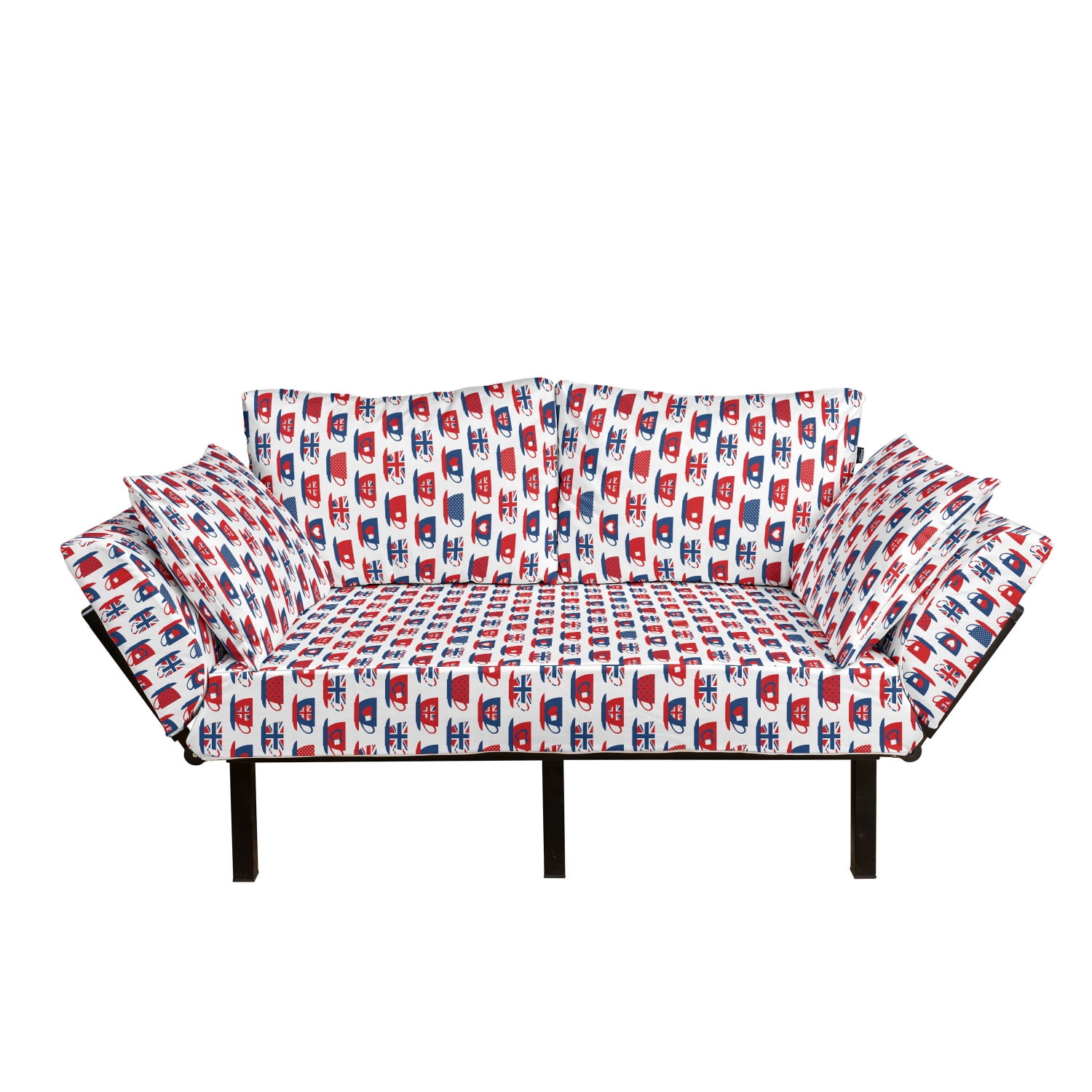 Tea Party Futon Couch, Britain Themed Teacup Forms Patterned Union Jack ...