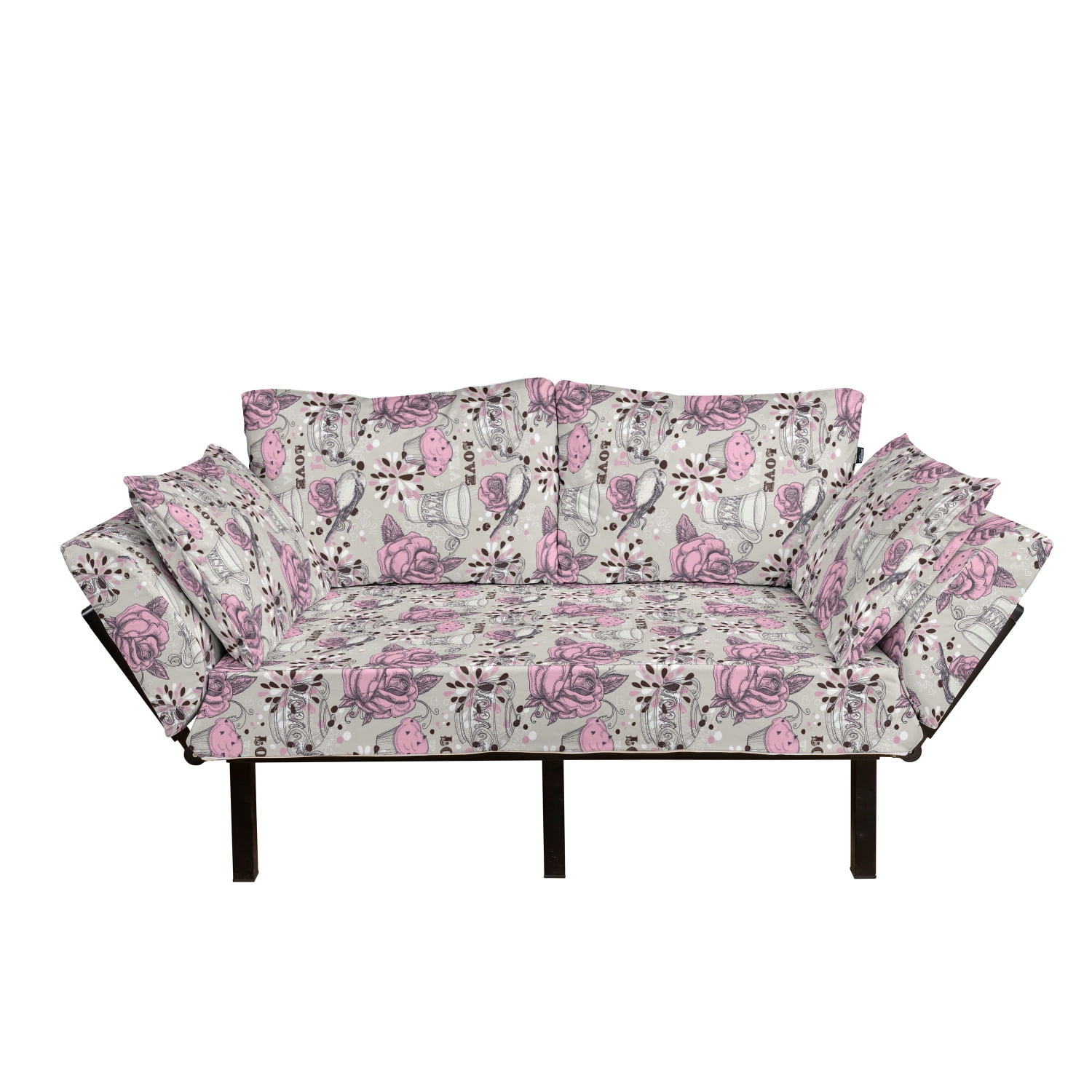 Tea Party Futon Couch, Ornate Teacup and Pot with Romantic Roses Birds ...