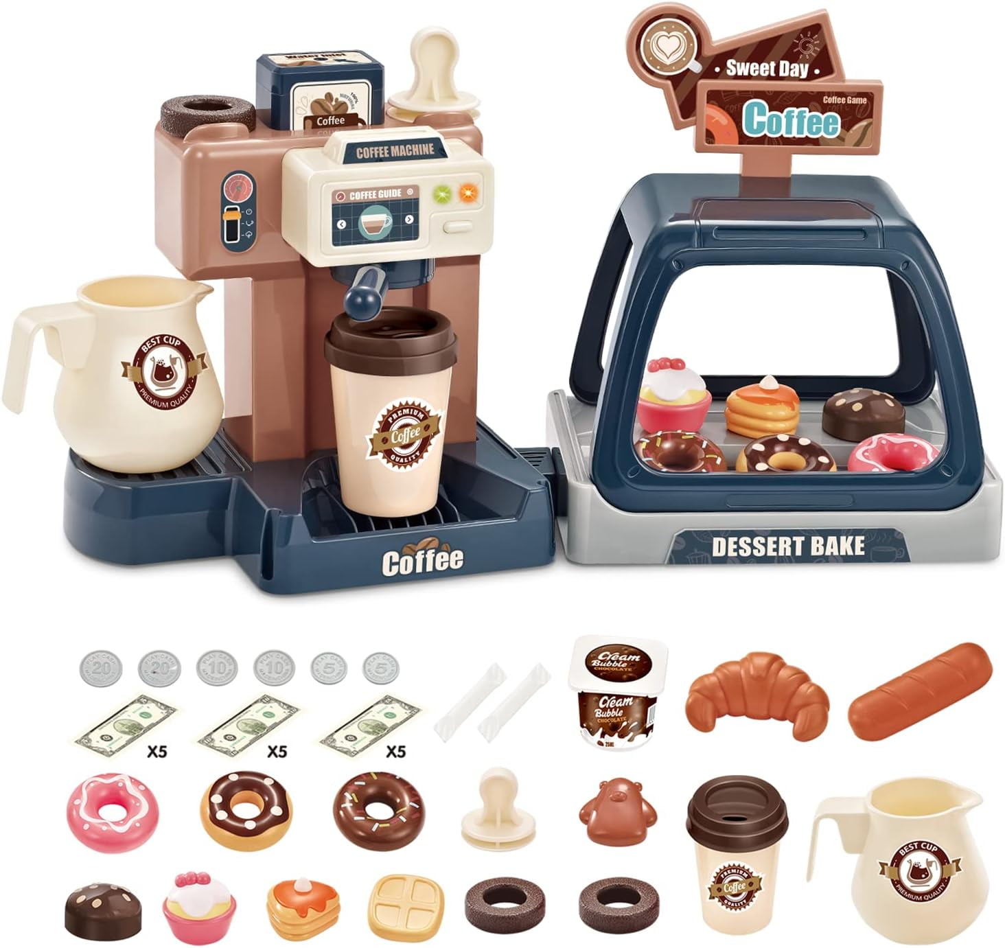 Kids Coffee Maker Playset, 40Pcs Kitchen Accessories Set for Toddlers 3 ...