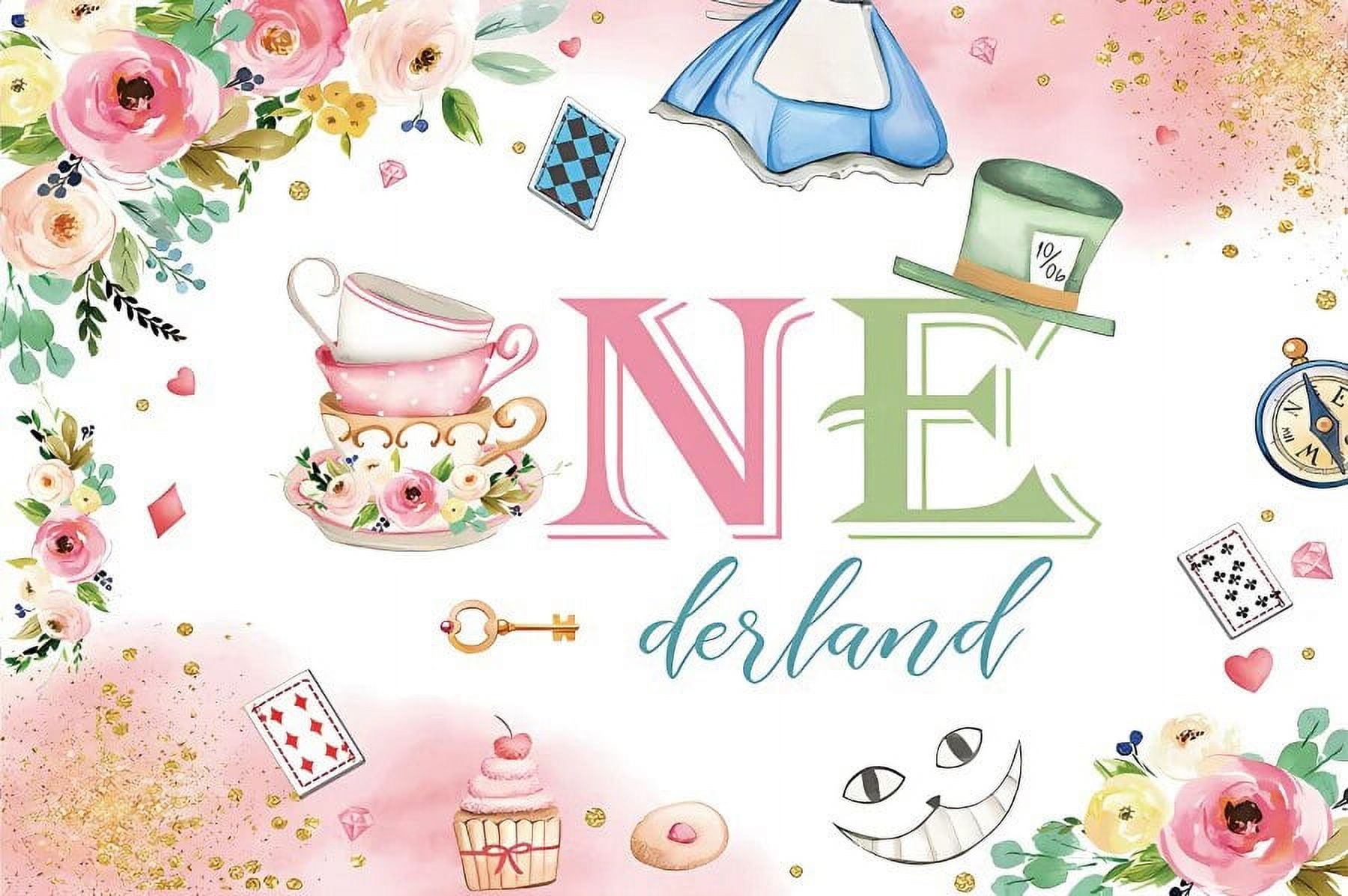Tea Party Onederland Backdrop Wonderland Pink Floral Poker 1st Birthday ...