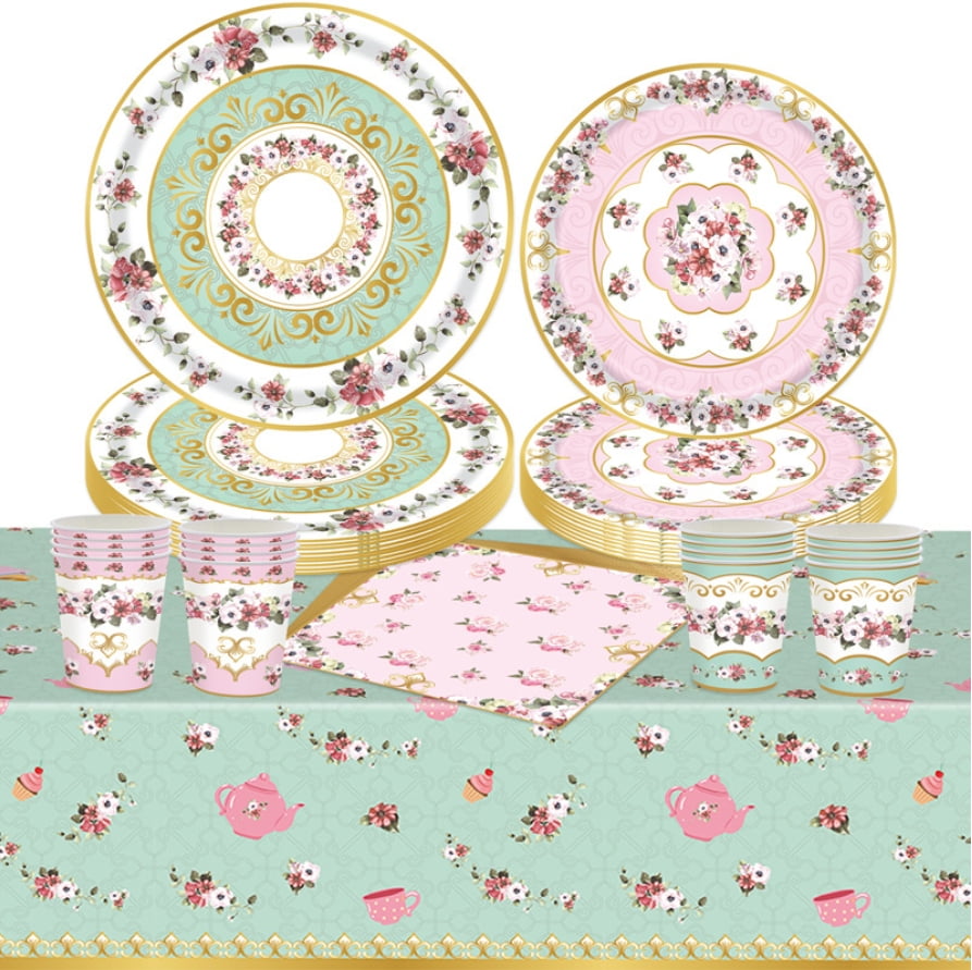 Tea Party Paper Plates and Napkins Supplies,Vintage Floral Tea Party ...