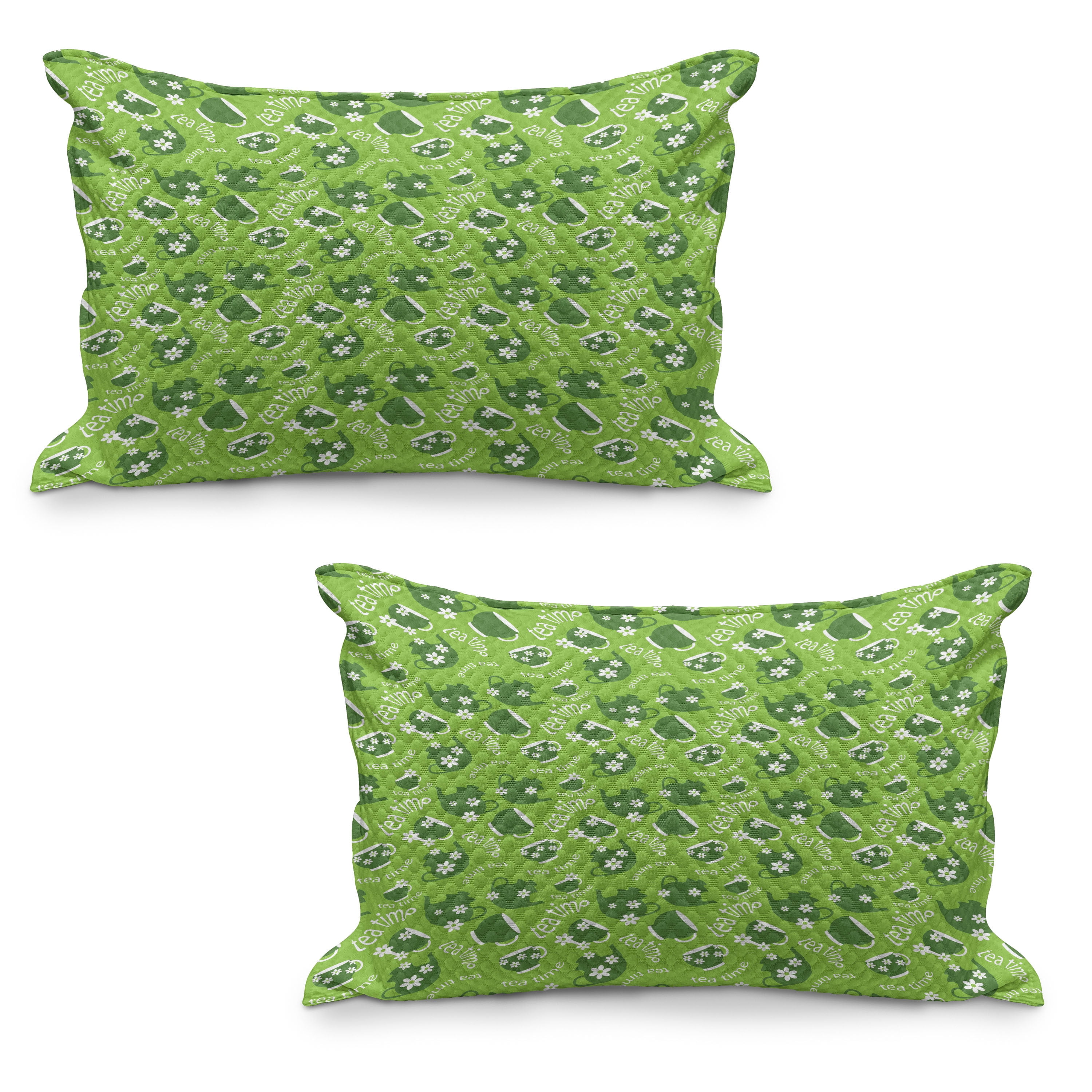 Tea Party Quilted Pillowcover Set of 2, Tea Time Theme with Teapots and ...