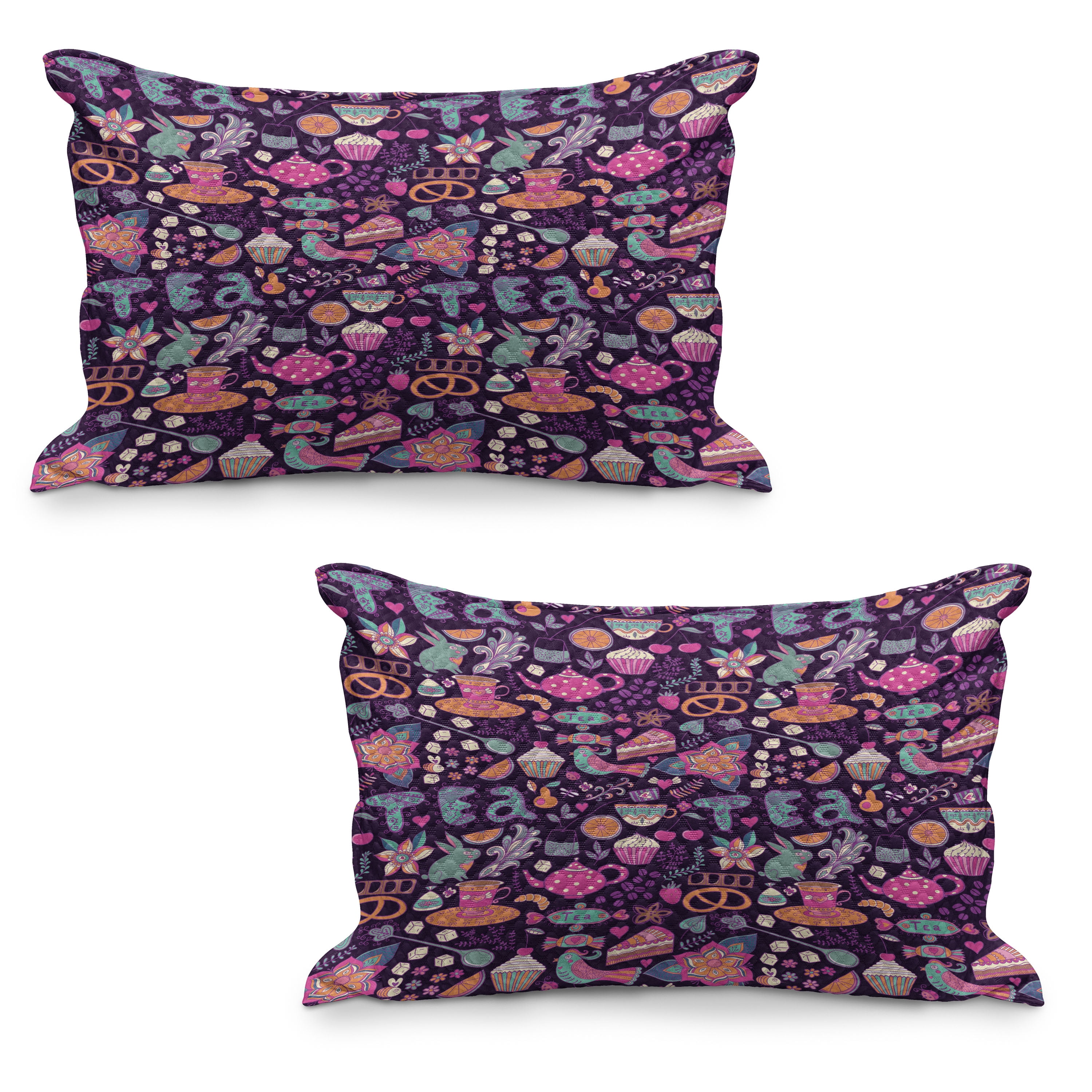 Tea Party Quilted Pillowcover Set of 2, Vibrant Colored Abstract ...