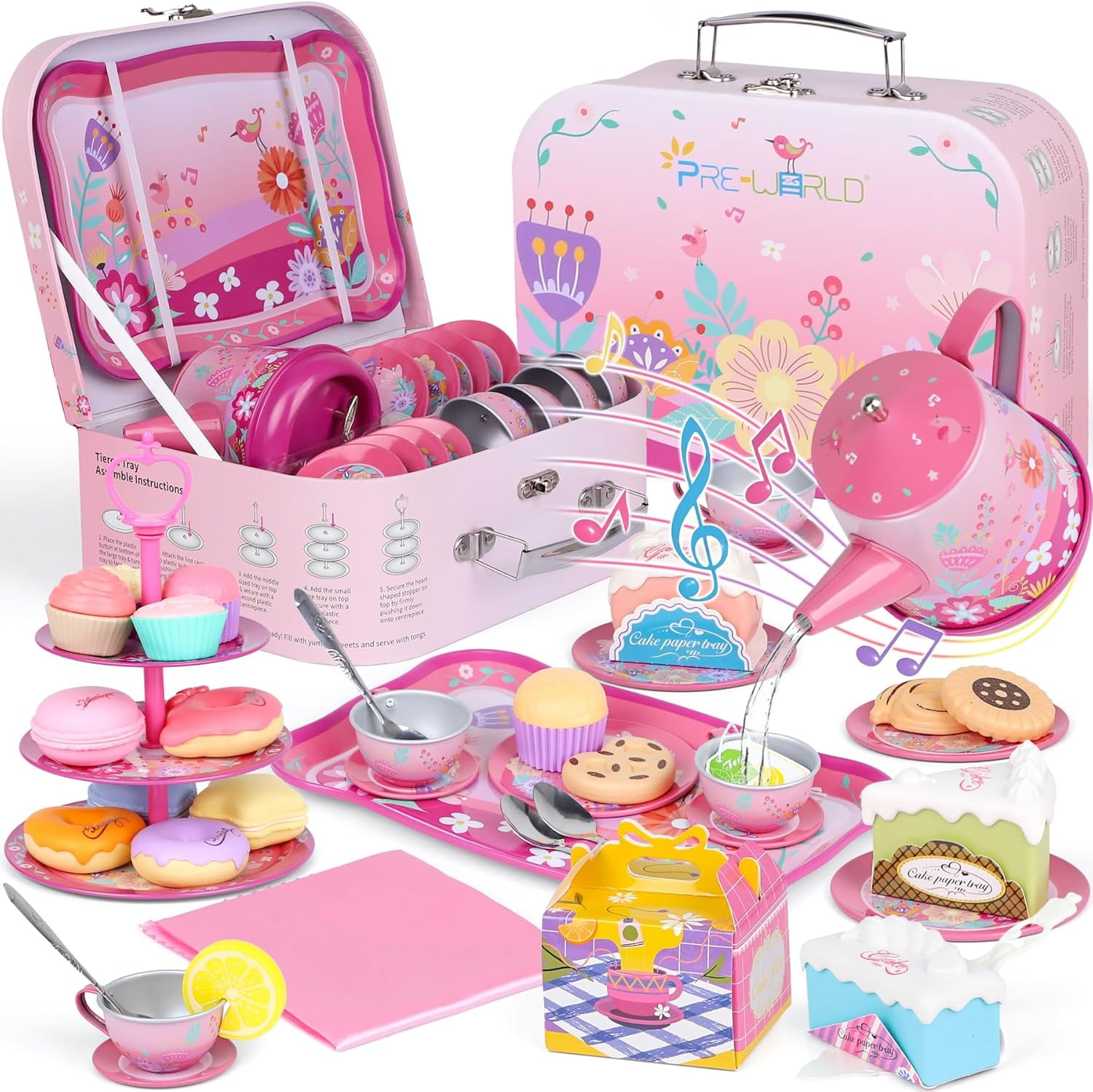 Tea Party Set for Little Girls, Princess Tea Time Toy Including Dessert ...