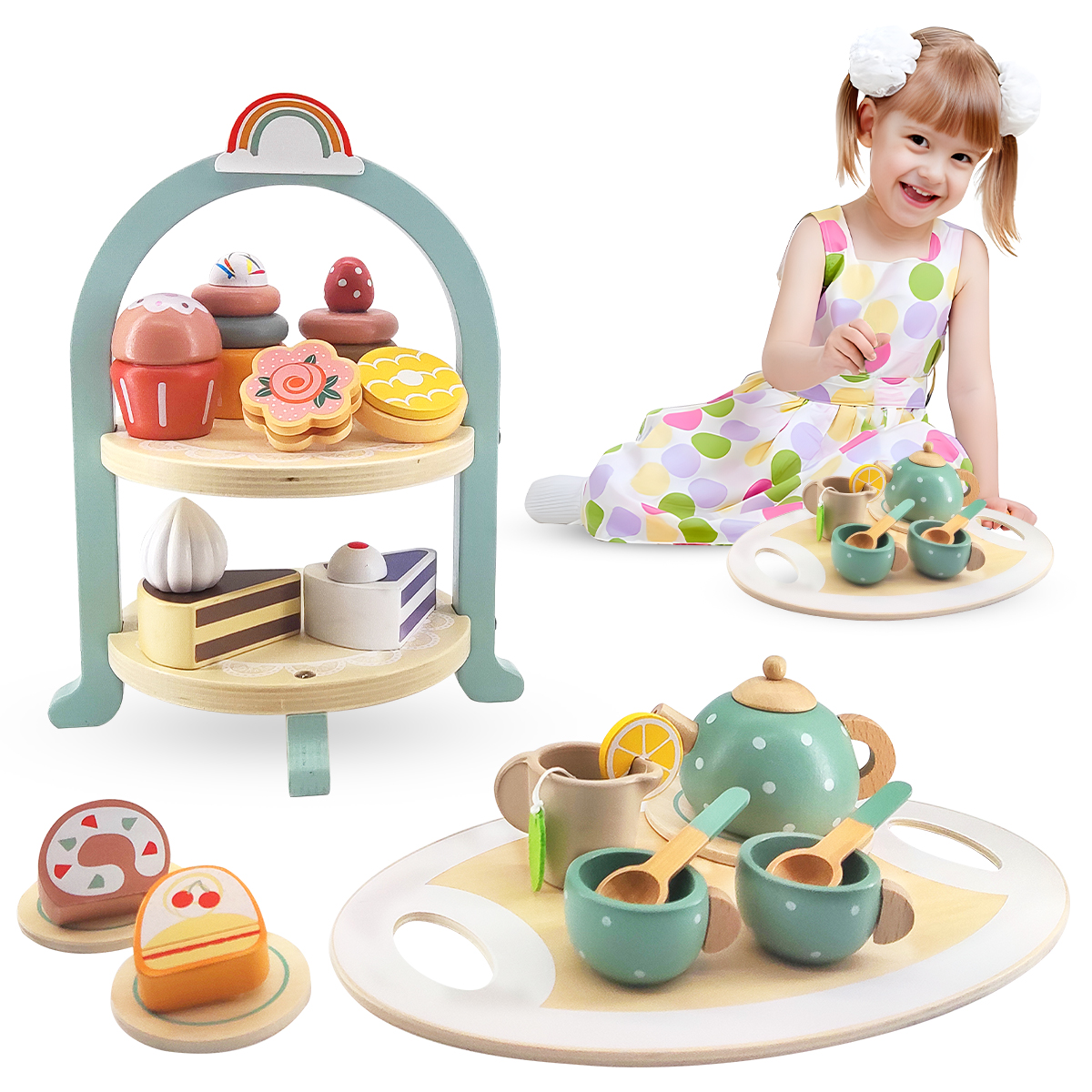 Birthday Cake Toy Play Food Set 75 Pieces Plastic Kitchen Set Pretend ...