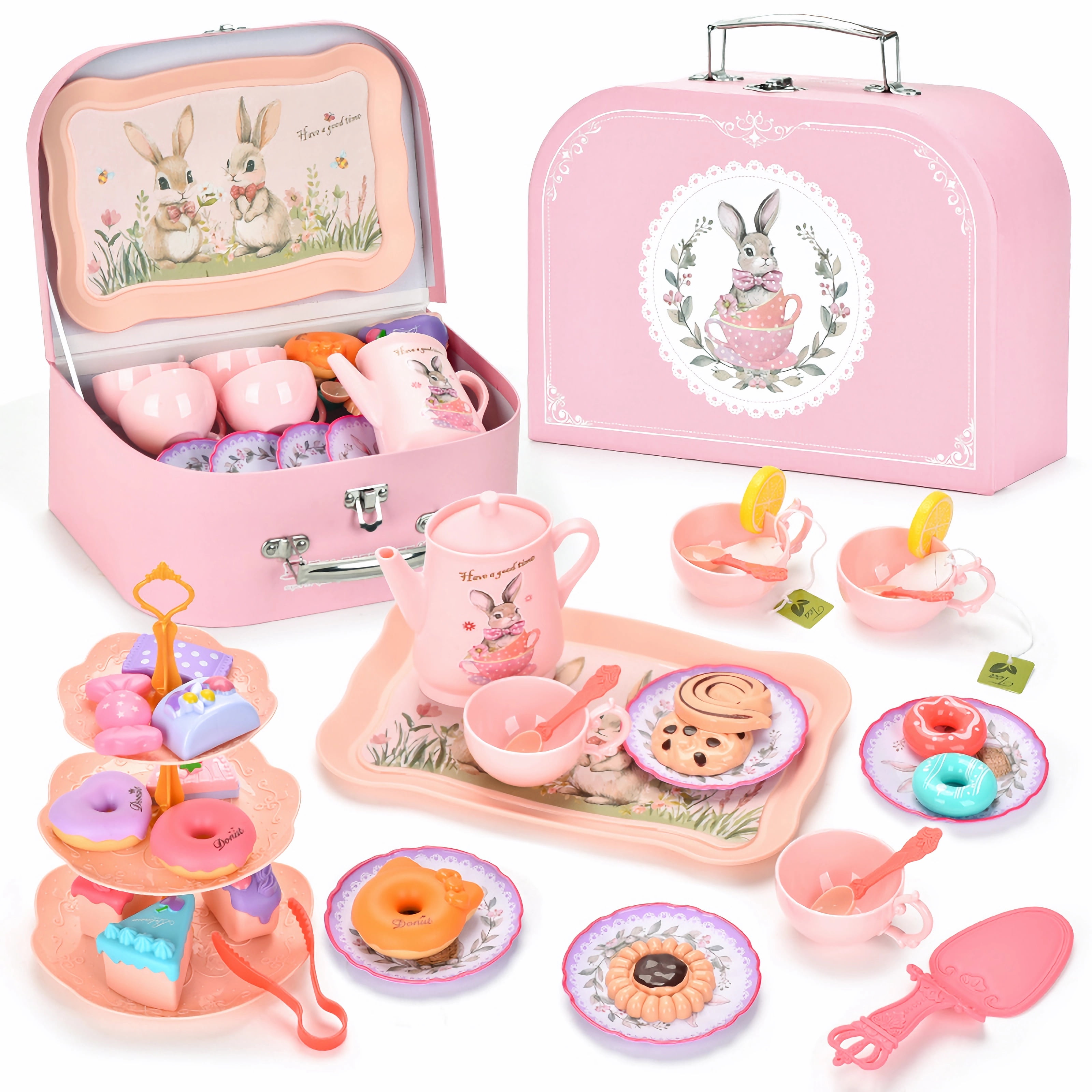 Tea Party Set for Girls, Play Kitchen Toy for Kids, Pretend Toy Tin Tea ...