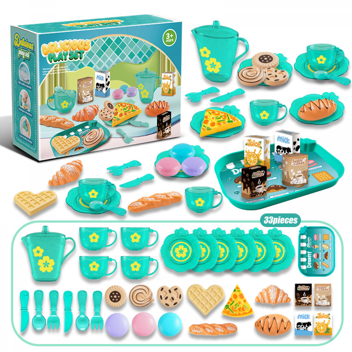 Tea Party Set for Little Girls with Pretend Dessert Play Food Set, Kids ...