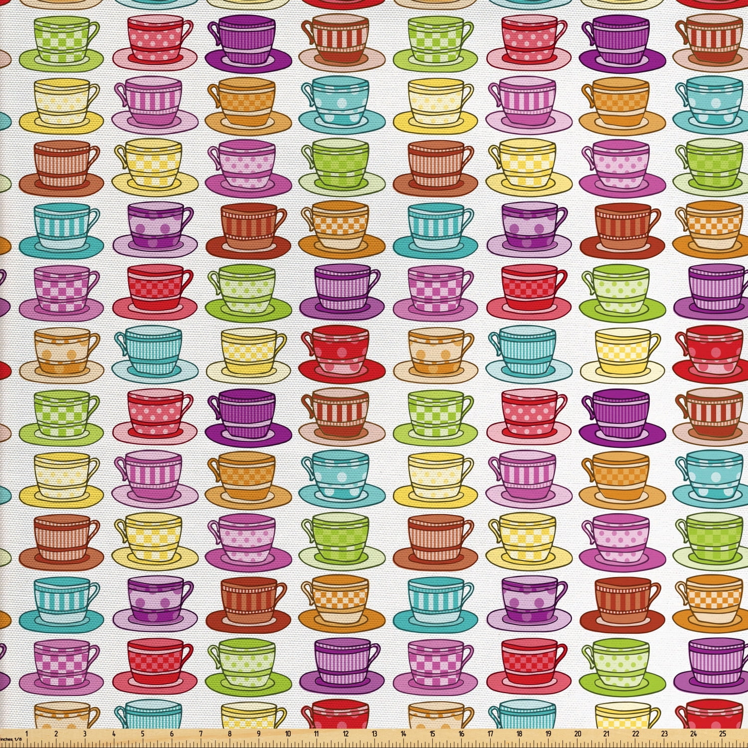 Ambesonne Tea Party Fabric by the Yard Upholstery, Colorful Cup Design ...