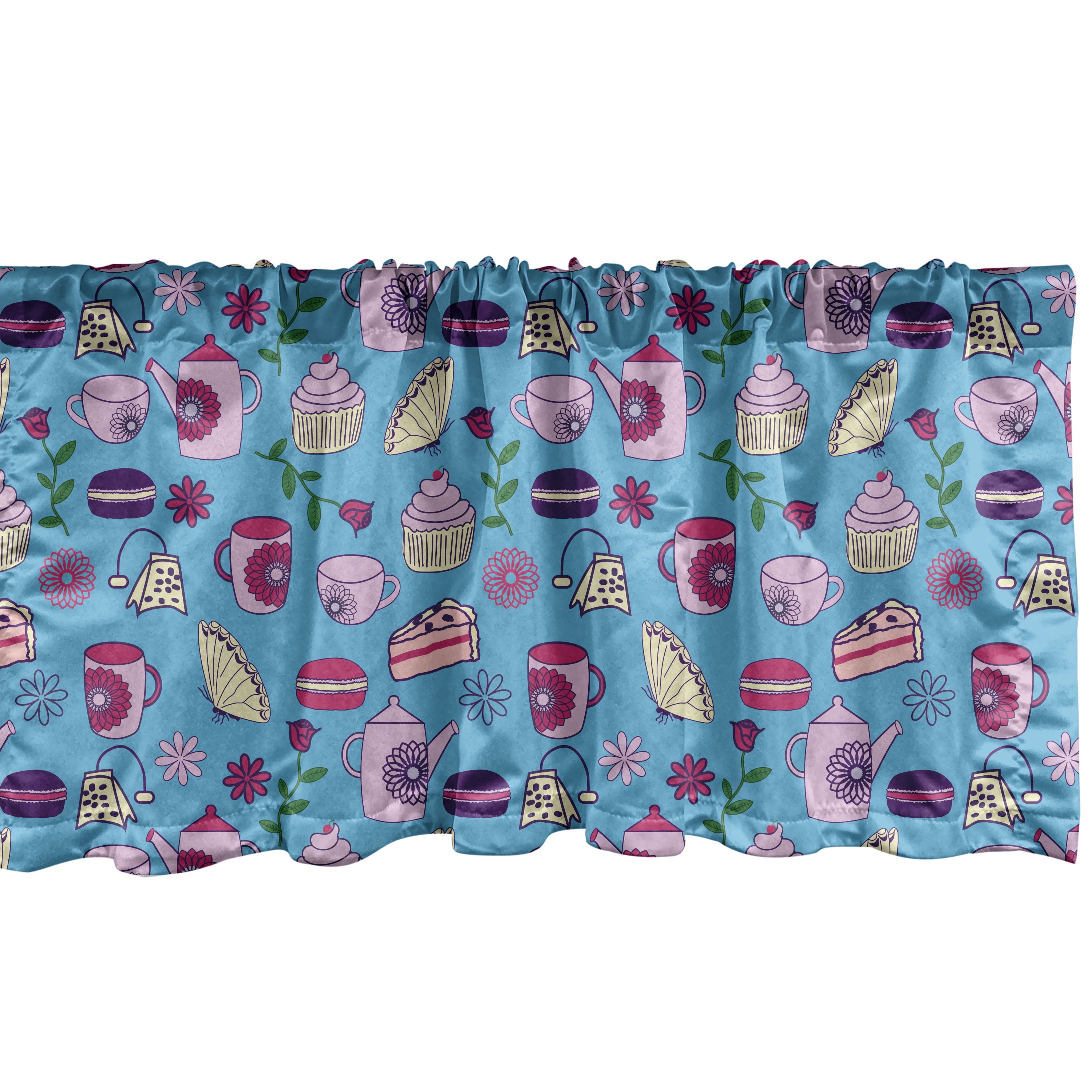 Tea Party Window Valance, Cup of Tea Bags Cupcake Garden Theme Rose ...