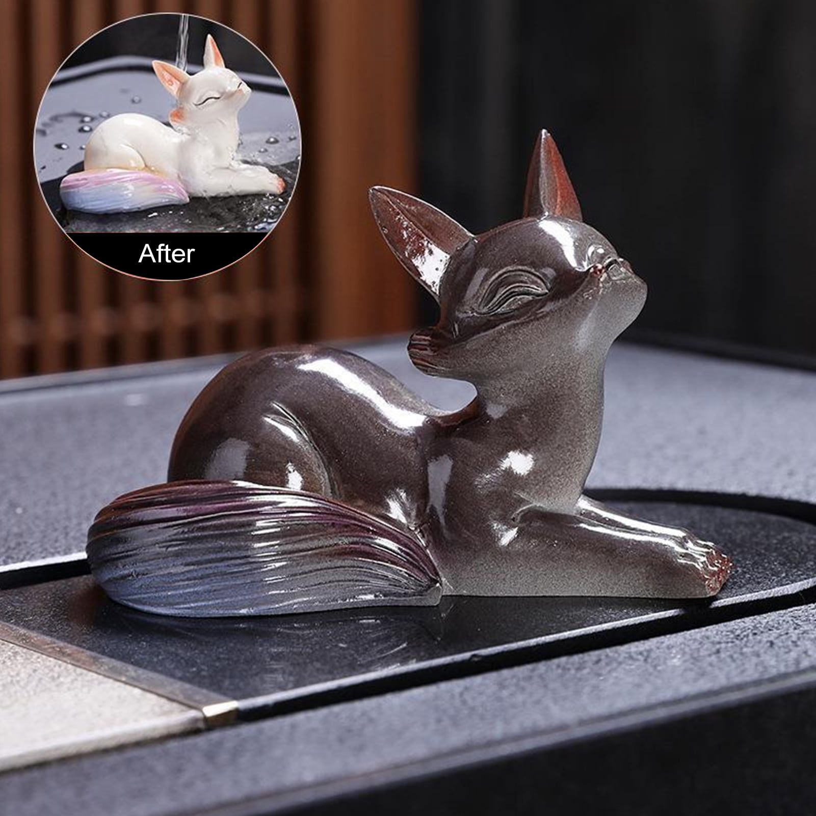 Tea Pet Color Changing Fox Resin Handcrafted Lucky Feng Shui Decoration ...