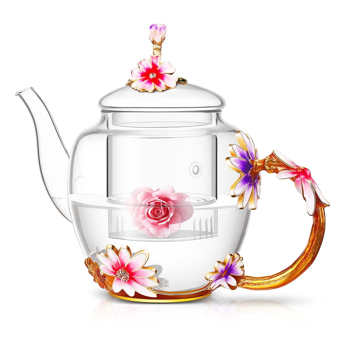 Tea-Pot Enamel Glass 35oz Loose Tea Leaf Brewing Serving Set - Walmart.com