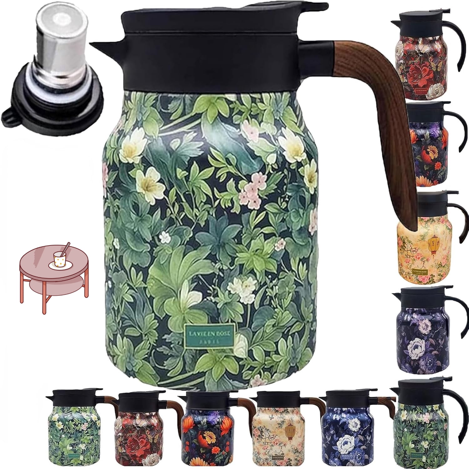 Tea Pot with Infuser, Vintage Floral Pattern Tea Pot – Built-in Infuser ...