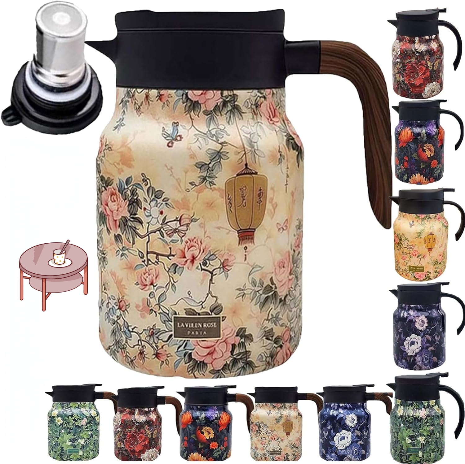 Tea Pot with Infuser, Vintage Floral Pattern Tea Pot – Built-in Infuser ...