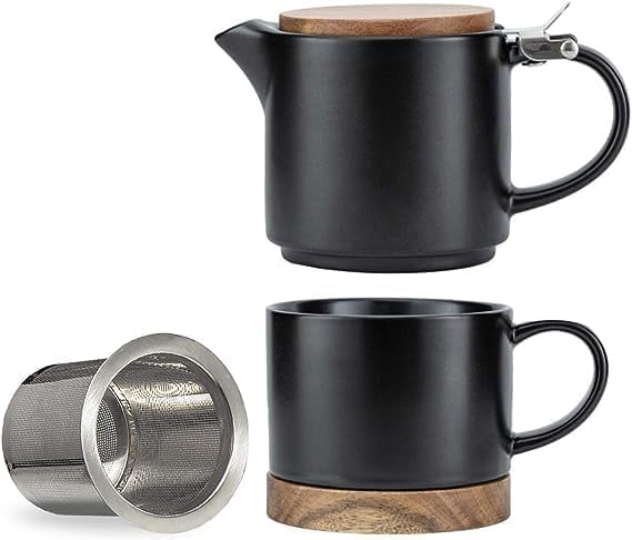 Tea Pot Sets for One,Stackable Ceramic Tea Set for One with 10 oz ...