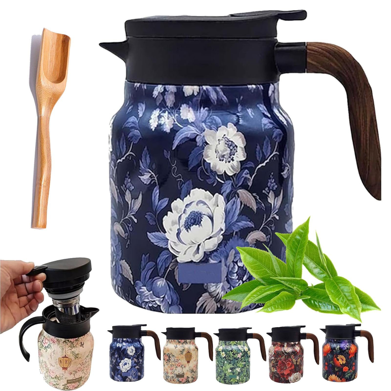 Tea Pot,Vintage Floral Pattern Tea Built-In Infuser, 28 Oz/35 Oz ...