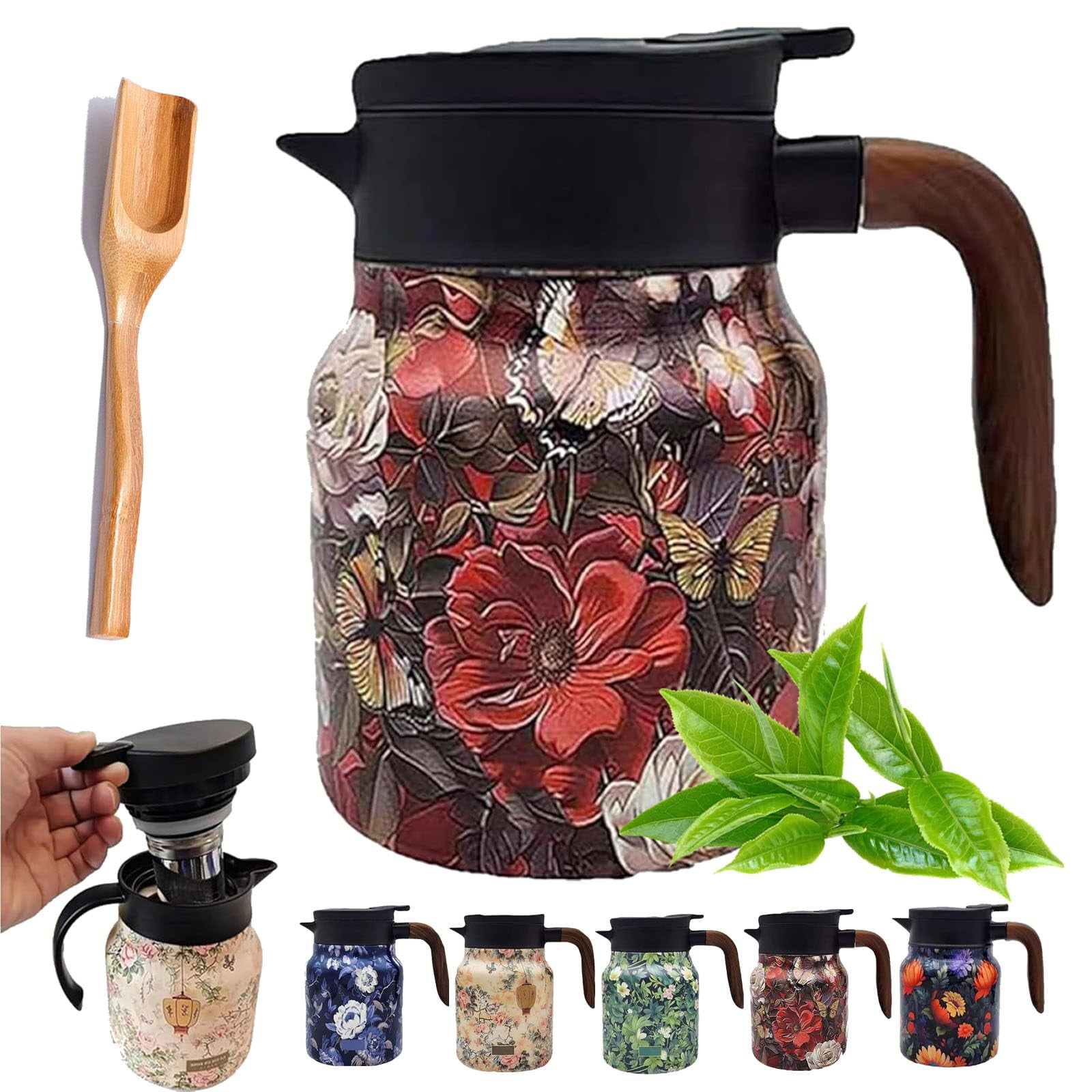 Tea Pot,Vintage Floral Pattern Tea Built-In Infuser, 28 Oz/35 Oz ...