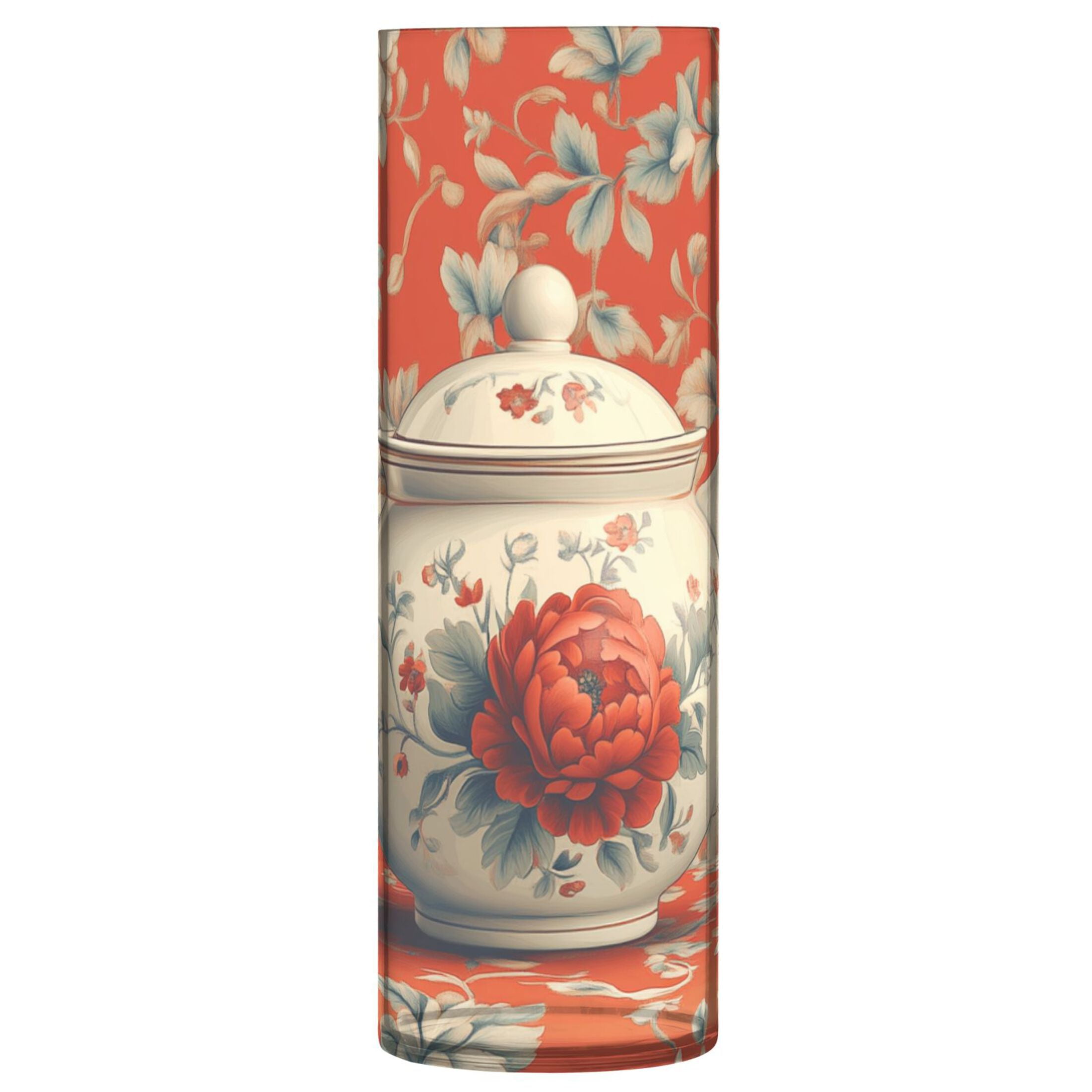 Tea Pot with Red Flowers Background Plastic Cylinder Vase Translucent ...